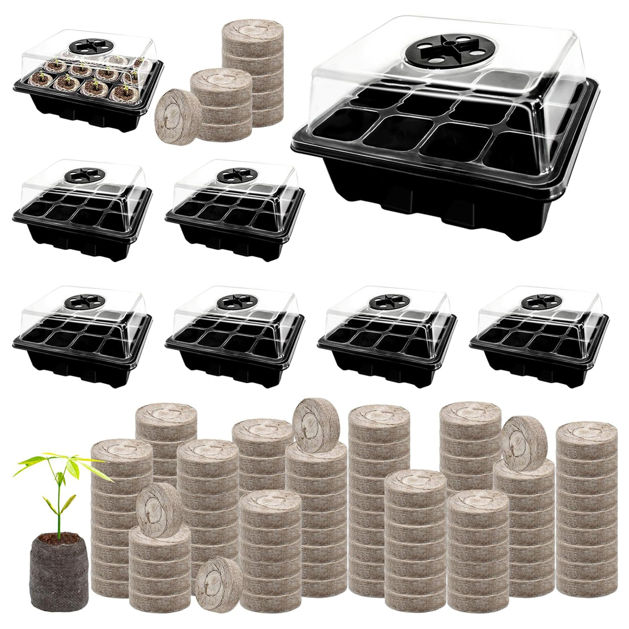 Arlmont & Co. 8 Pack 96 Cells Black Plant Germination Trays for Seeds ...
