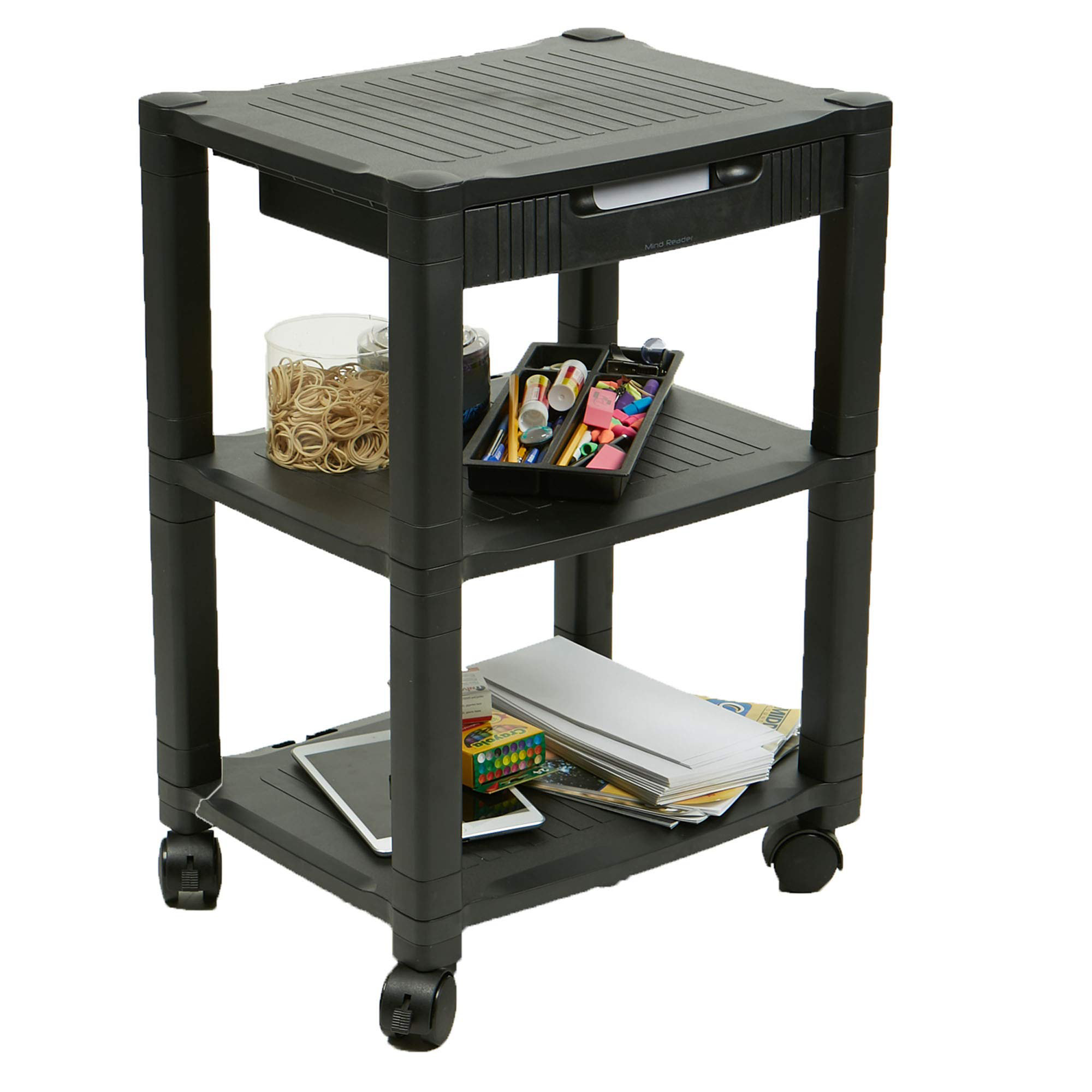 Bassetts 3-Shelf Printer Cart, Stand With Wheels, Drawer, Cord ...