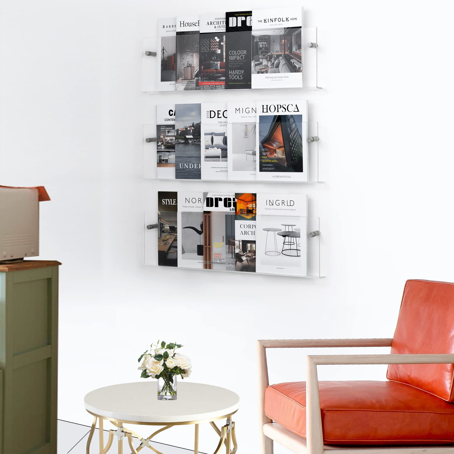 Hokku Designs Transparent Acrylic Brochure Holder Wall Mounted Three ...