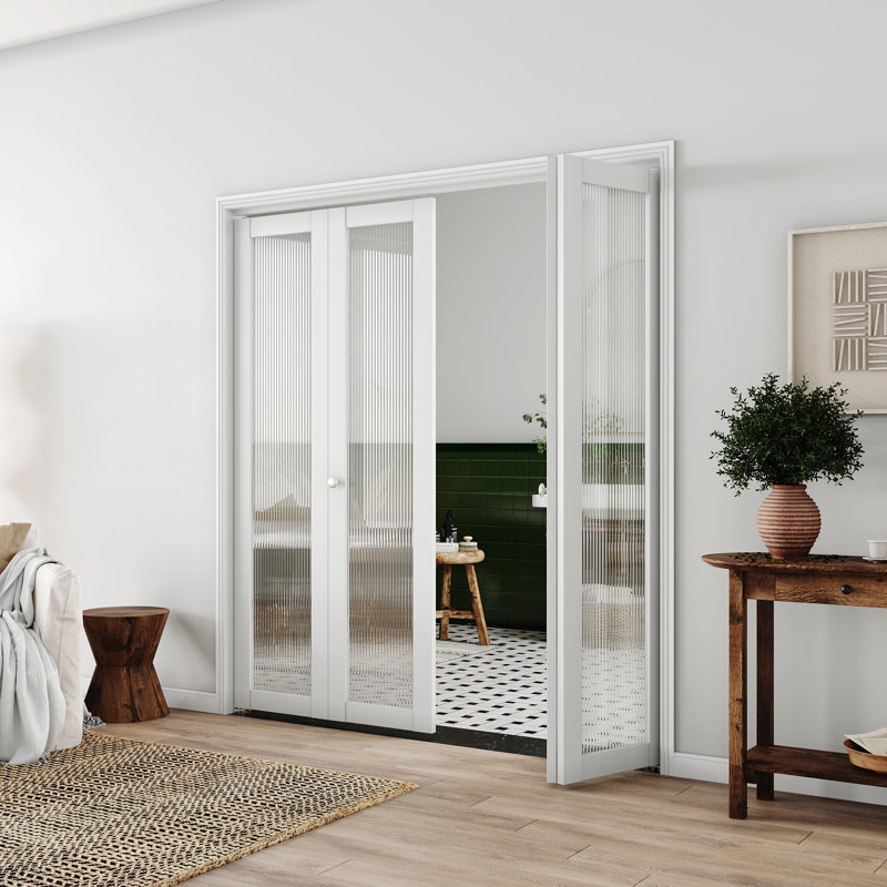 CHIC MODE 1 Lite Reeded Glass Double Folding Doors Prefinished ...