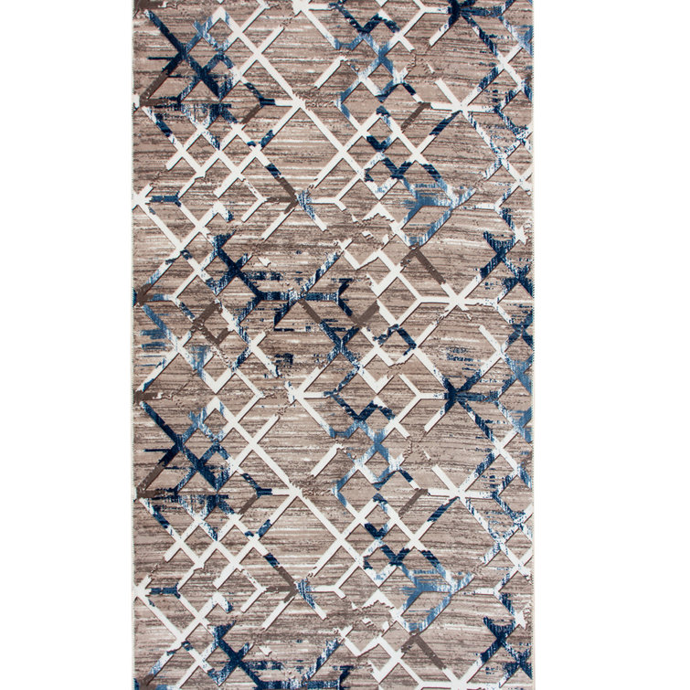 Wade Logan Fossum Geometric Machine Woven Mink/Blue Area Rug & Reviews ...