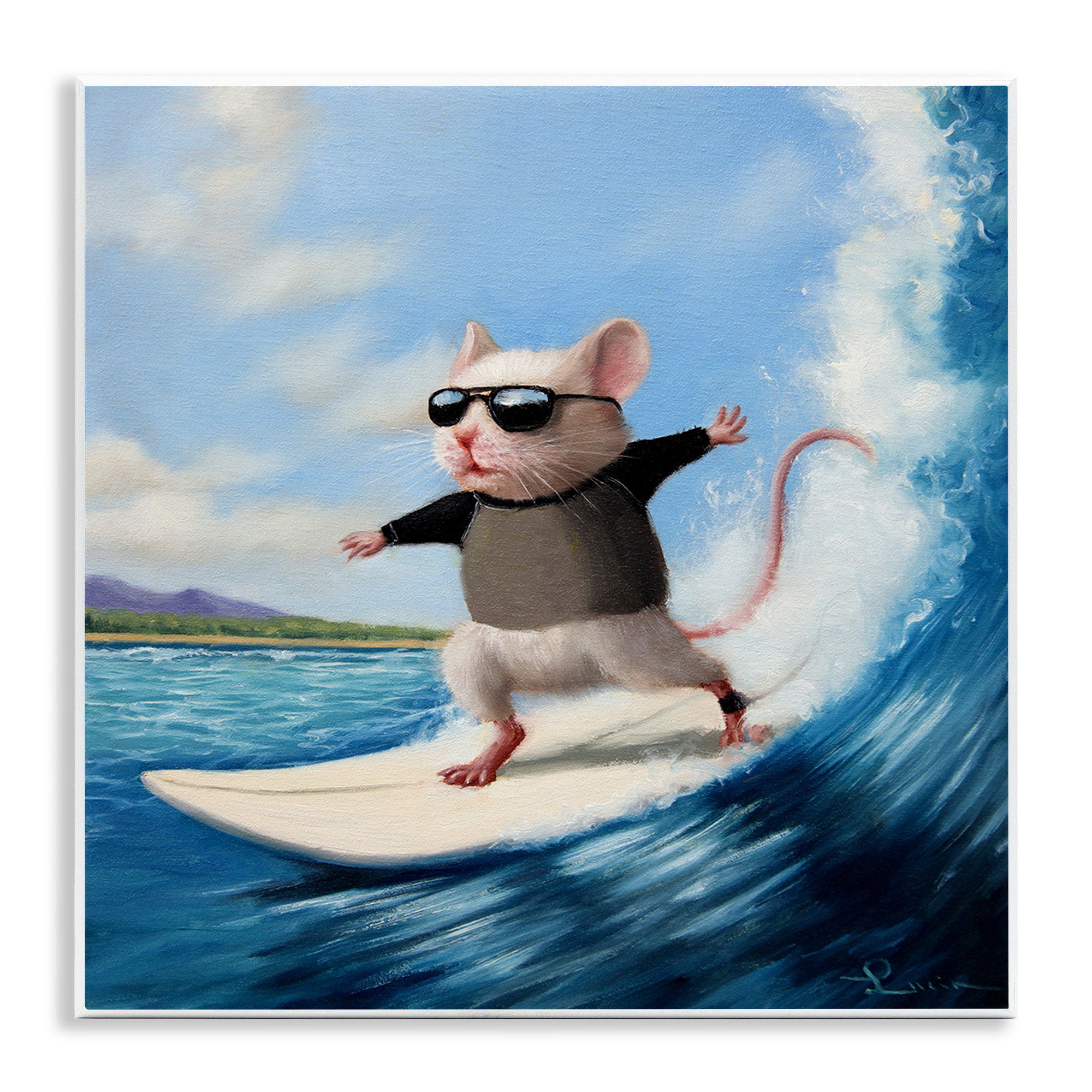 Stupell Industries Cool Surfer Mouse Blue Ocean Waves Surfboard By ...