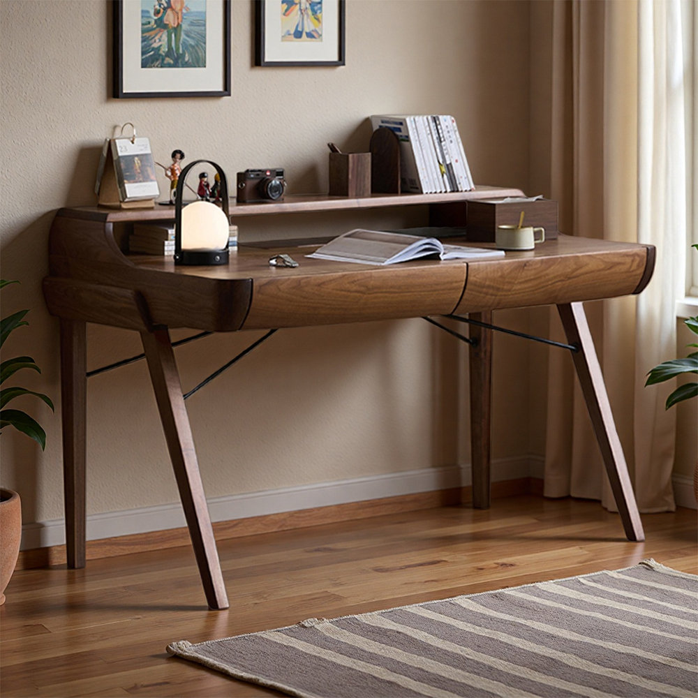 Hokku Designs Simple Walnut Rectangular Solid Wood Writing Desk ...