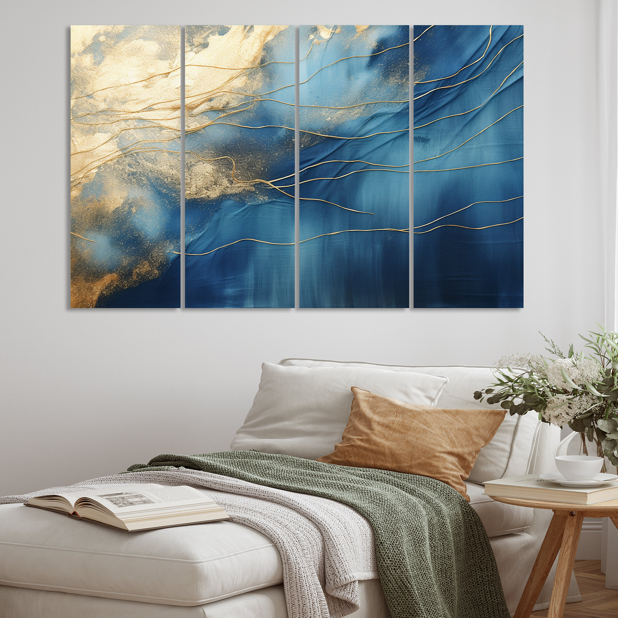 Mercer41 Momentary Spirit Golden Wave Retro Blue III On Canvas 4 Pieces ...