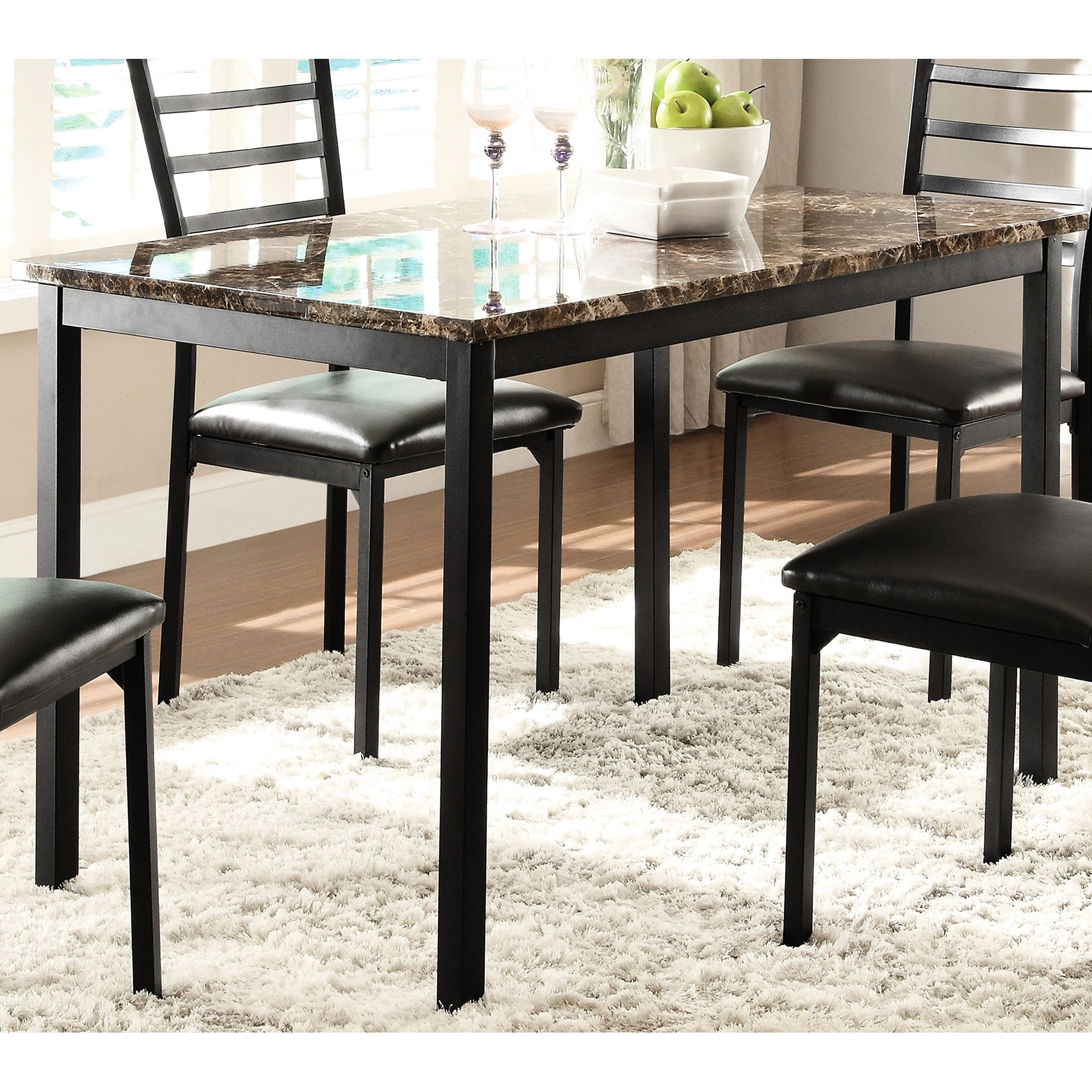 Ivy Bronx 4 Black Metal Dining Table With Rectangular Faux Marble ...