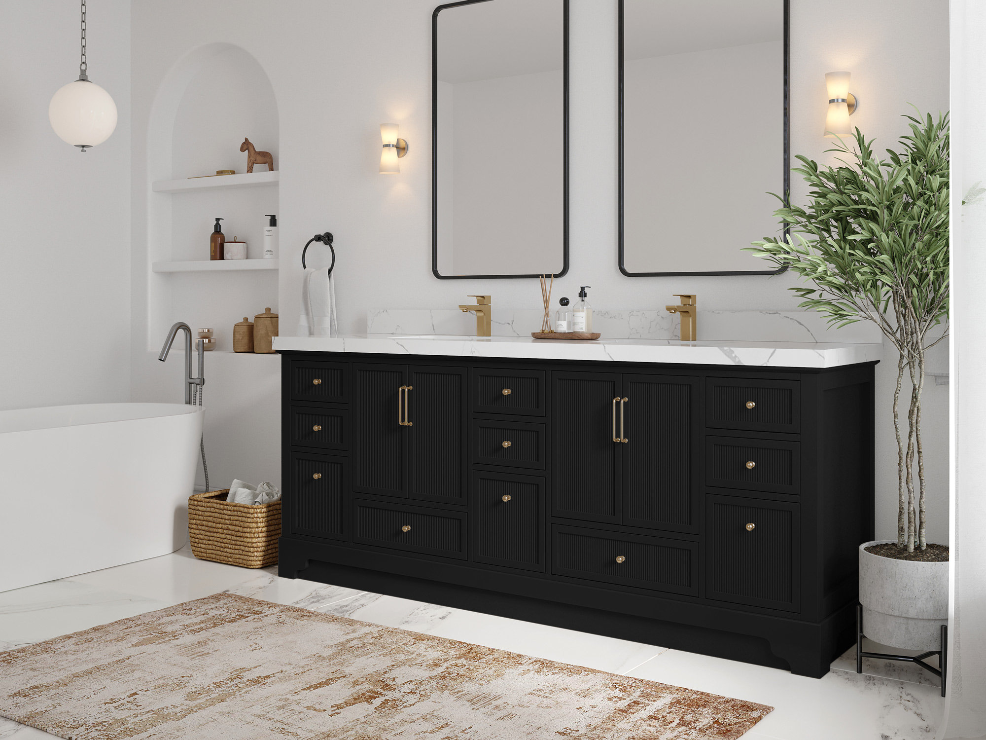 Willow Collections Alys 84" Double Bathroom Vanity Set (Knobs Option ...