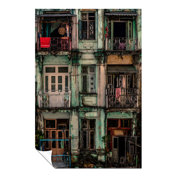 Panther Print Old Green Apartment Balcony Block Architecture - No Frame ...
