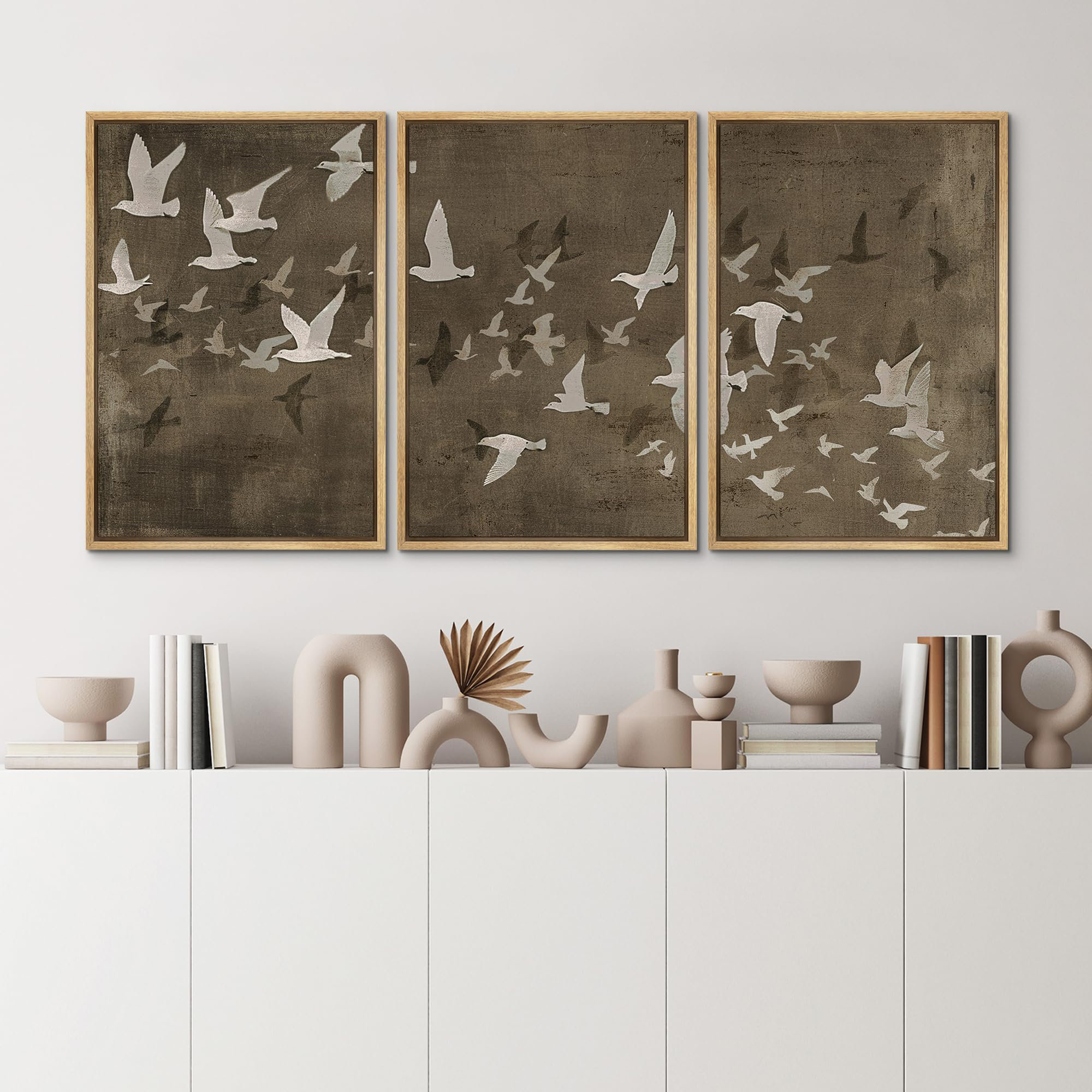wall26 " Flock Of Abstract Birds In Flight Earthy Tones Illustrations ...