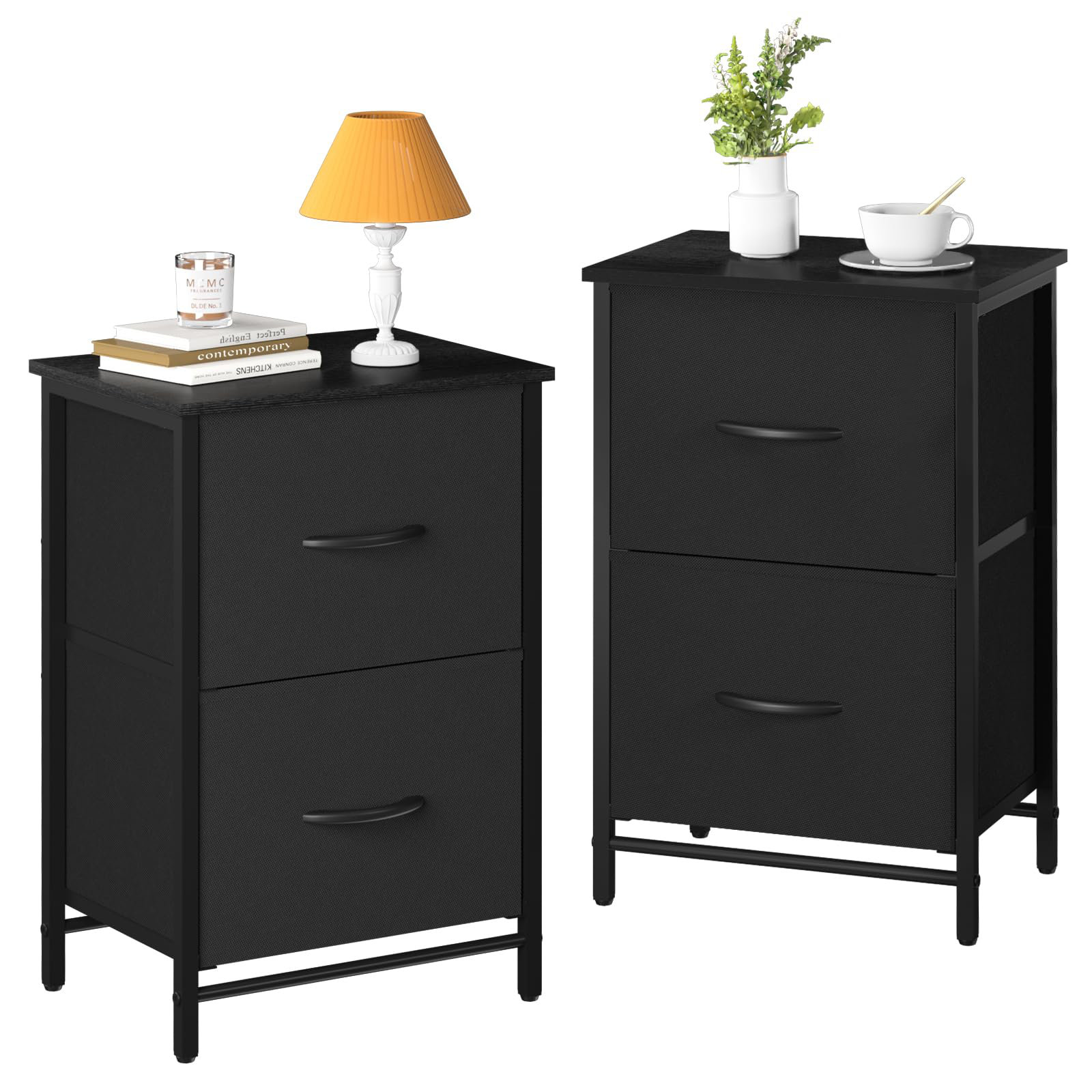 Rebrilliant Fabric Nightstand Set Of 2 - Small Wood Bedside Tables With ...