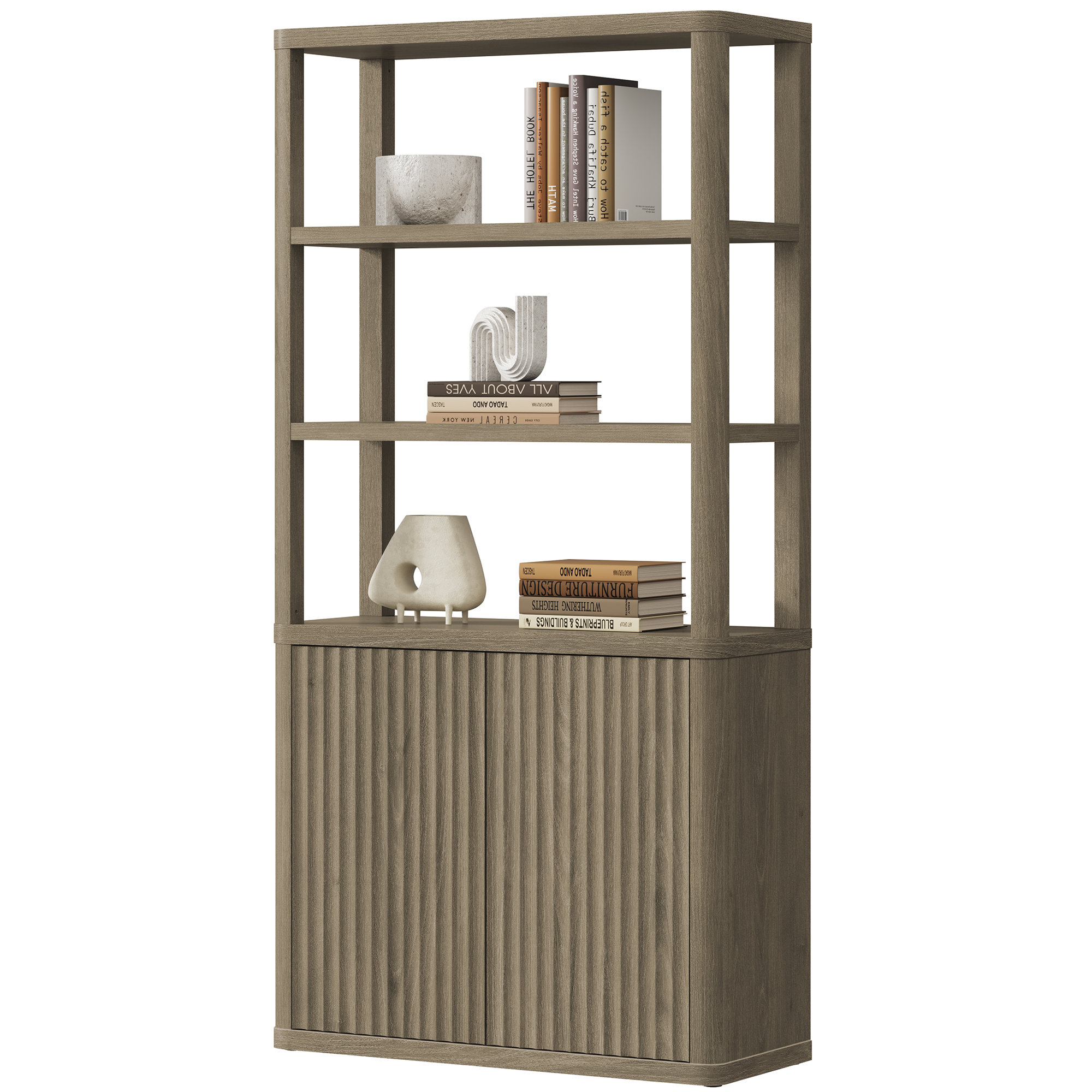 Latitude Run® Cesiro 6-Tier Bookcase With 2 Fluted Doors And Adjustable ...