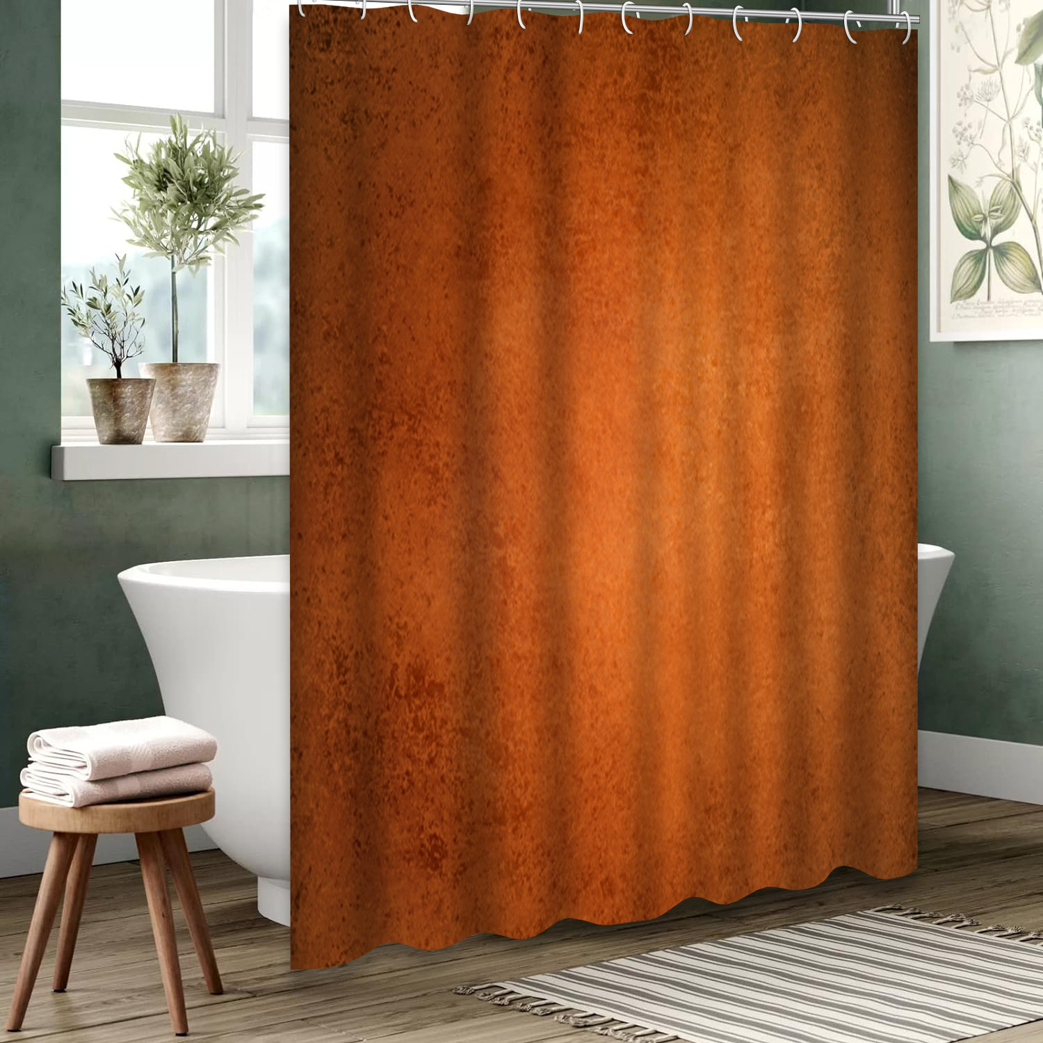 The Holiday Aisle® Waterproof Orange Rust Shower Curtain, Copper Grunge ...