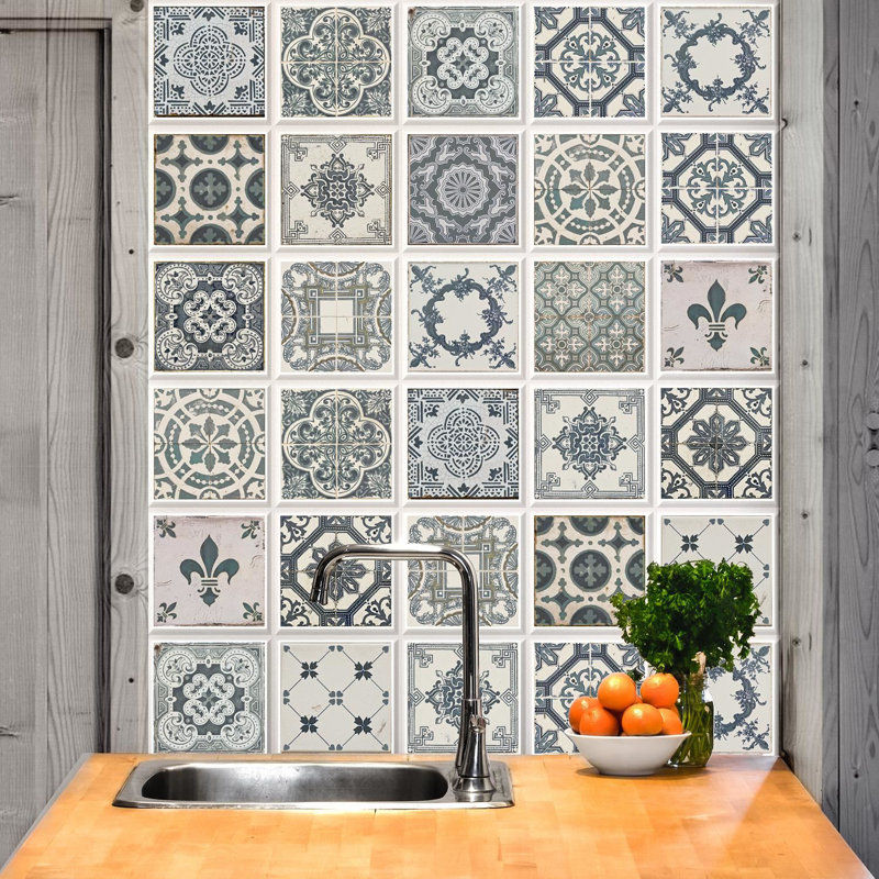 Walplus Vintage Azulejo PVC Peel & Stick Wall Stickers Mosaic Tile ...