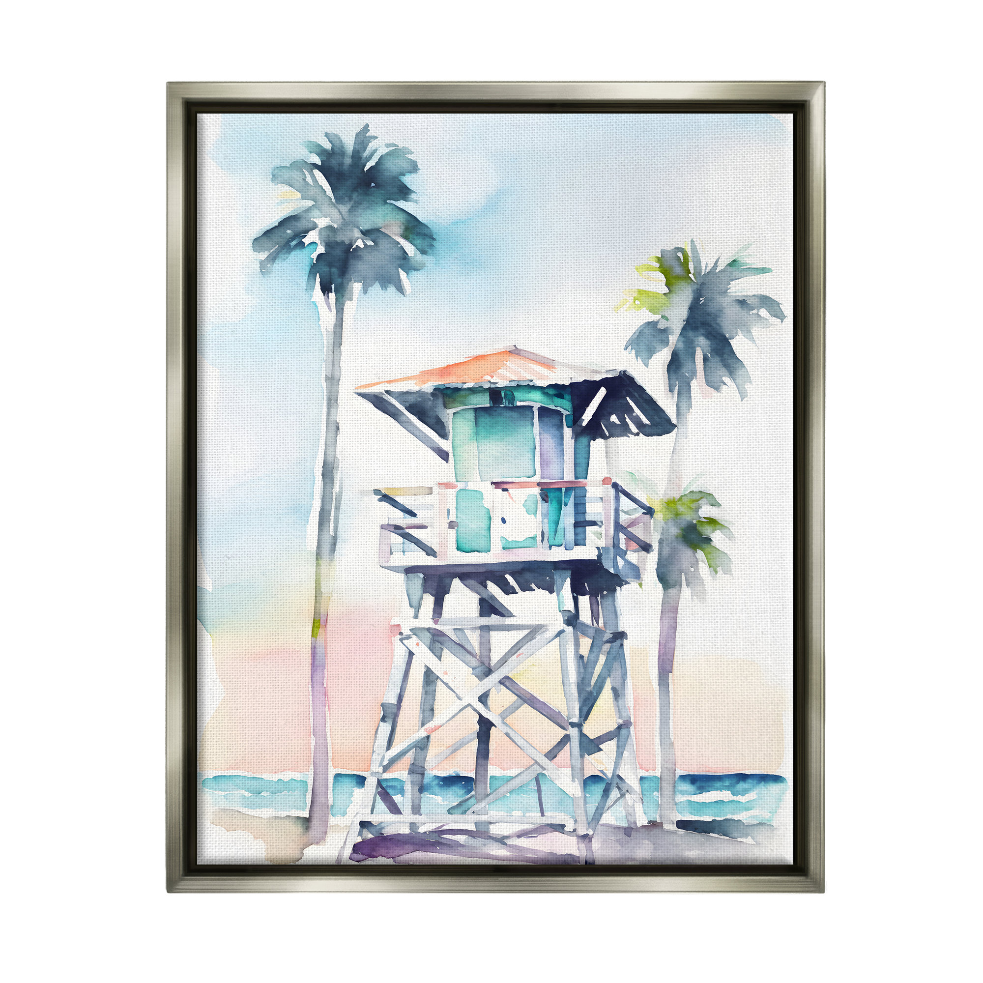 Stupell Industries bb-395-Framed Lifeguard Hut on Beach Floater Frame ...