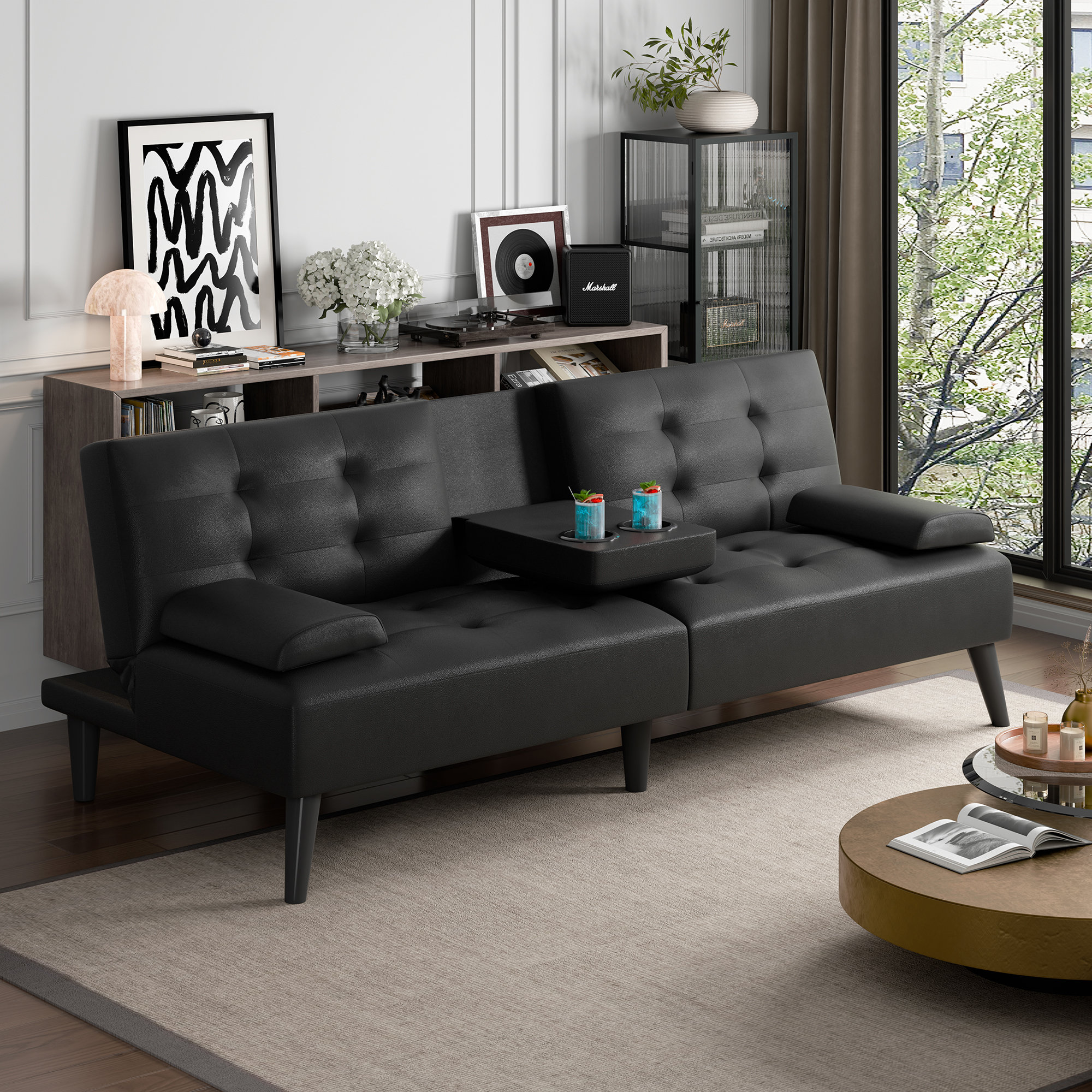 Wade Logan Arjeta Modern Faux Leather Couch, Convertible Futon Sofa Bed ...