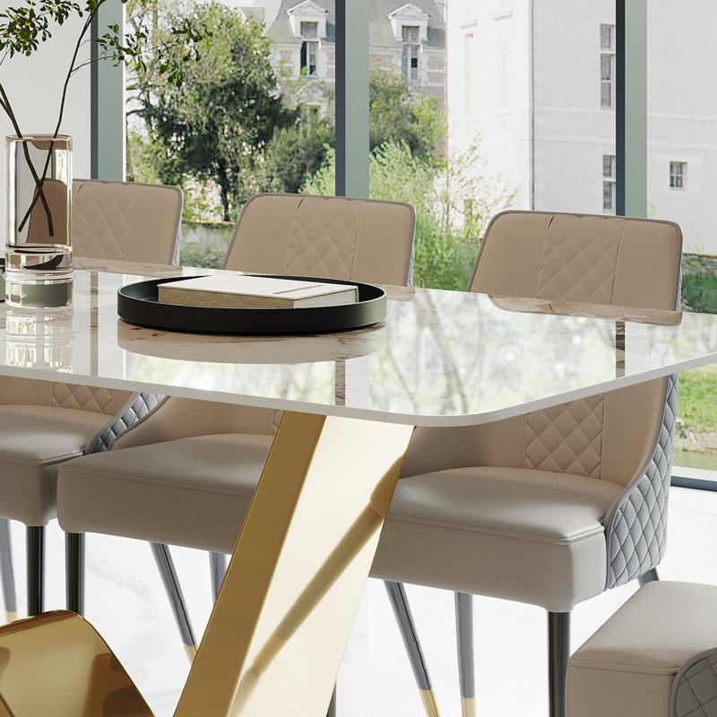 Everly Quinn Ozia Modern Luxury White Rectangular Dining Table For 8 ...