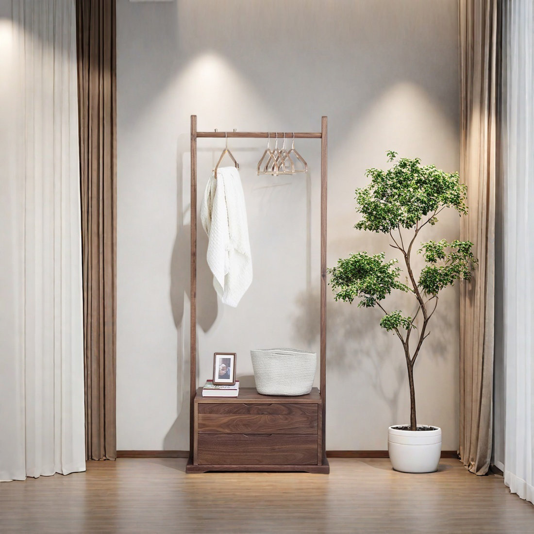 Your Favorite Celebrities Walnut Wood Coat Rack with Large Drawers ...