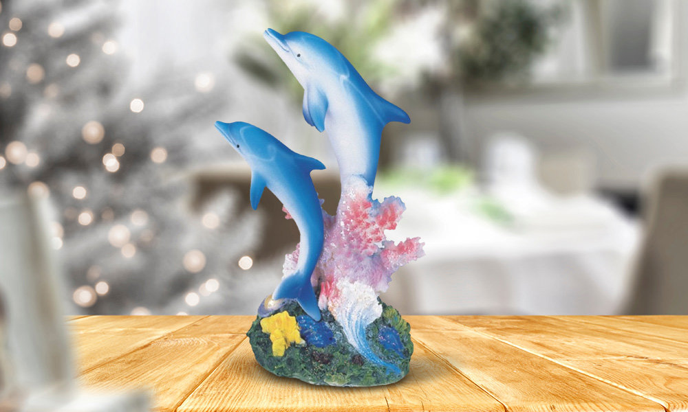 Dovecove 5"H Blue Dolphins Swimming Around Pink Coral Figurine Unique ...