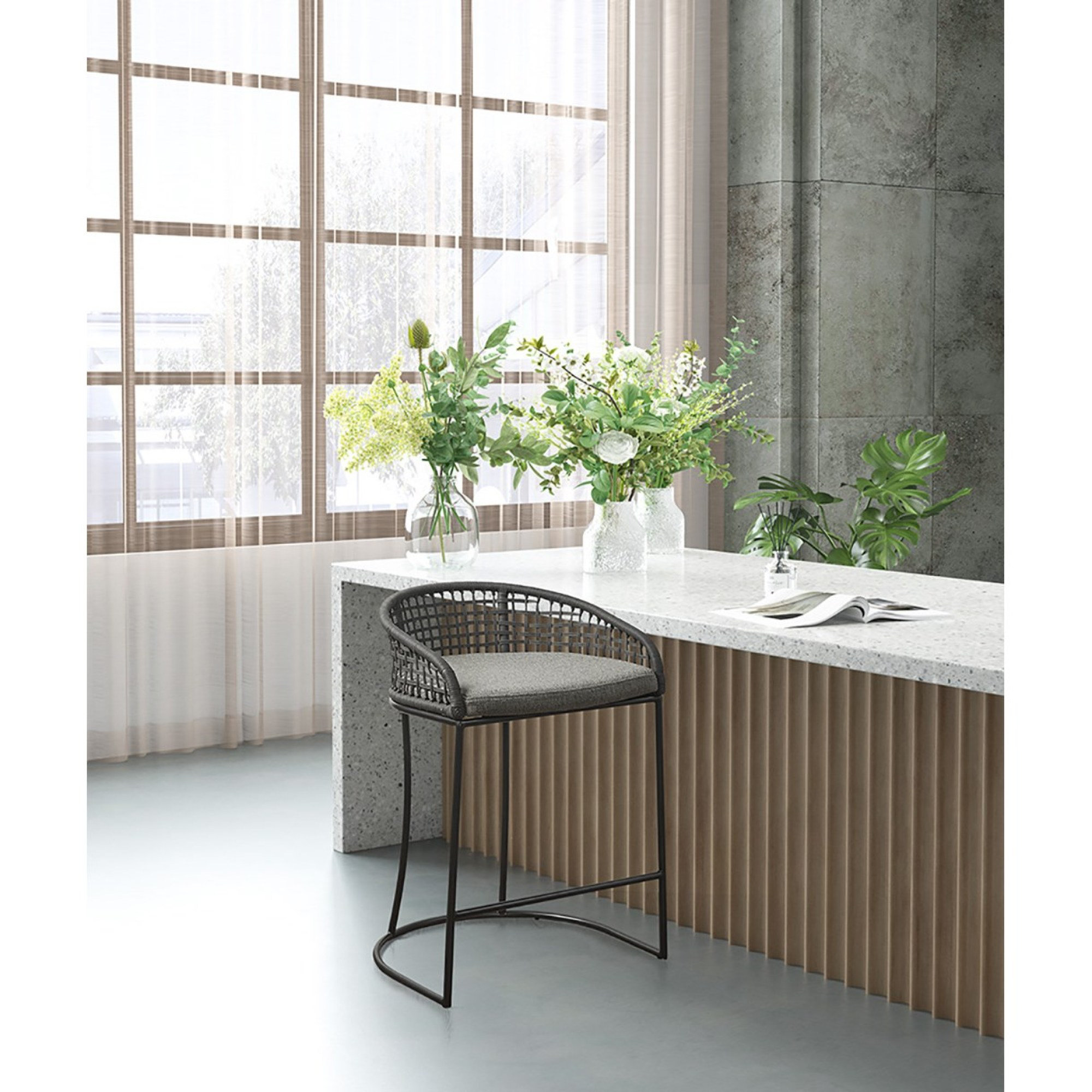 Bay Isle Home™ Coastal Comfort Woven Rope Metal Base Kitchen Counter ...