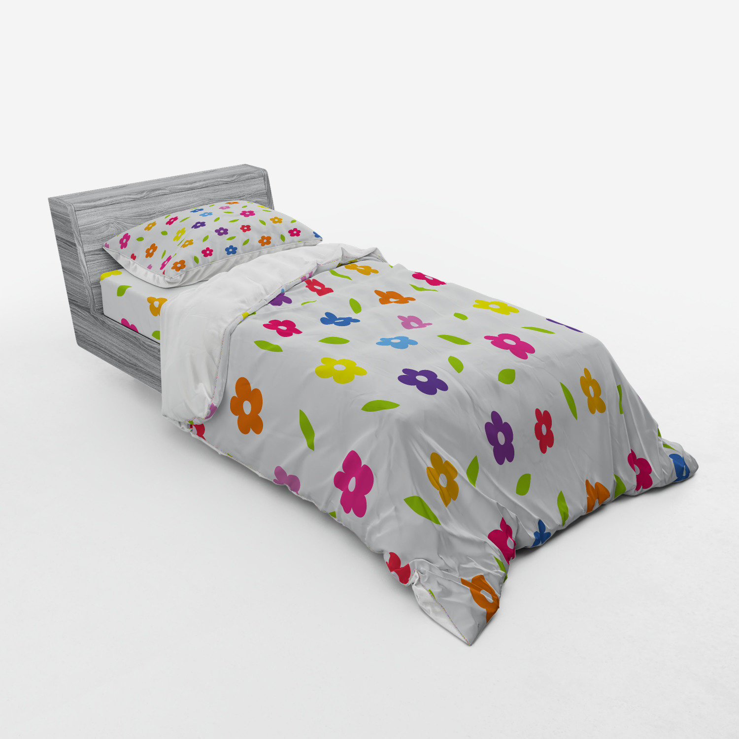 Ambesonne Colourful Duvet Cover Set, Vibrant Coloured Daisies Leaves ...