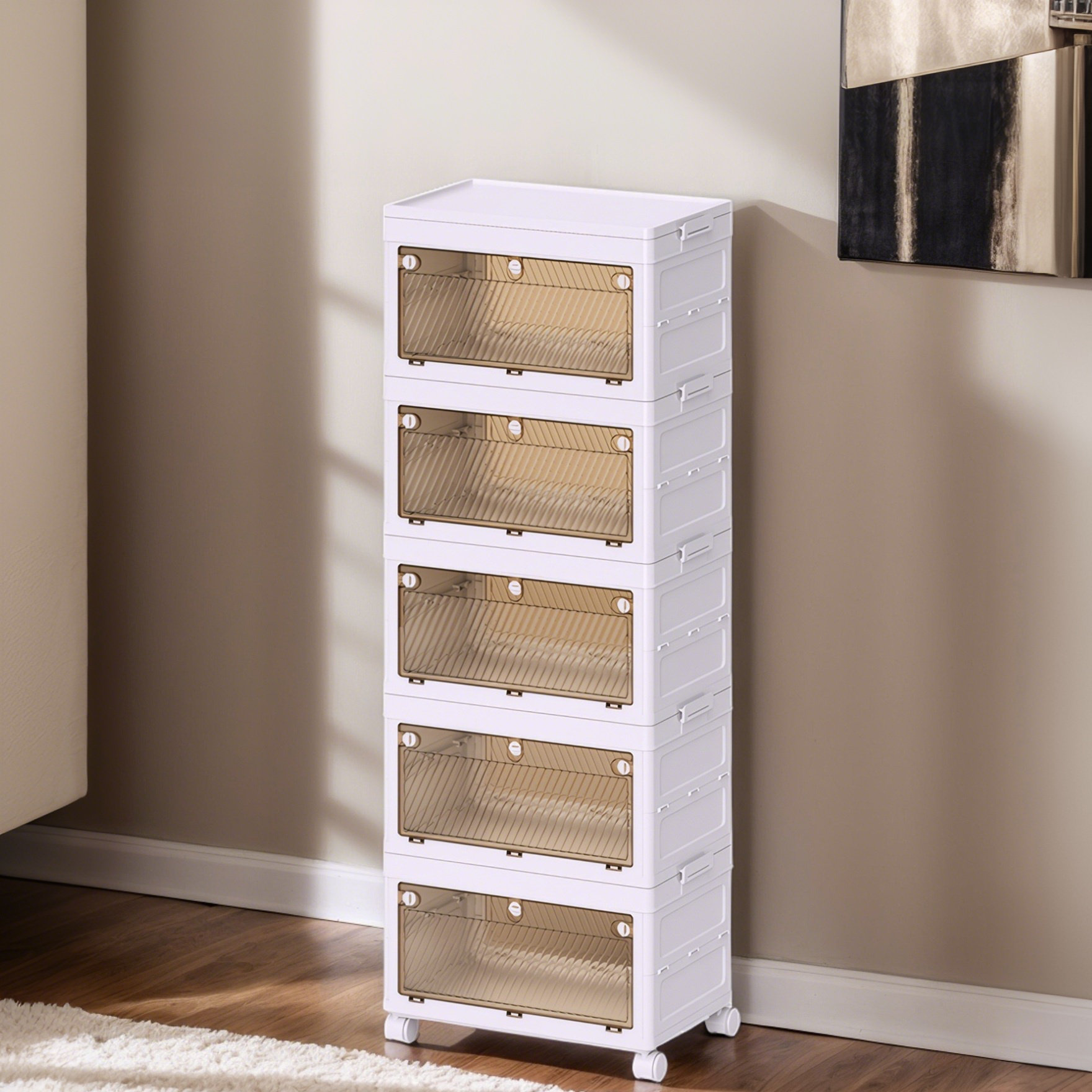 Rebrilliant 5 Tier Stackable Storage Bins Containers With Wheels For ...