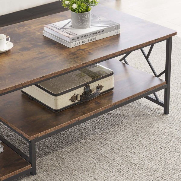 17 Stories Caveney Coffee Table with Storage, Metal Frame, Industrial ...