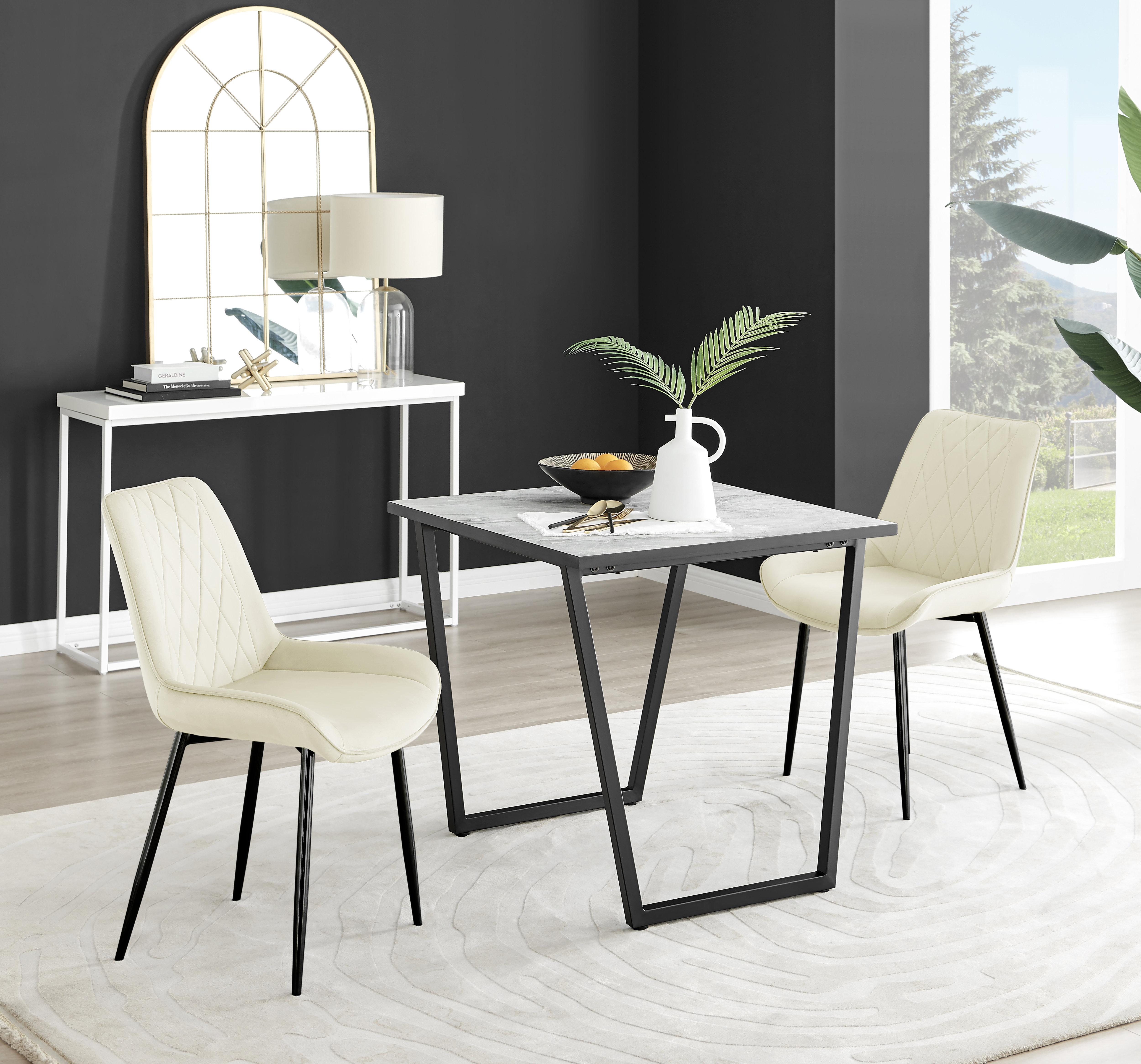 East Urban Home Carzon Marble Effect Melamine Dining Table and Chairs ...