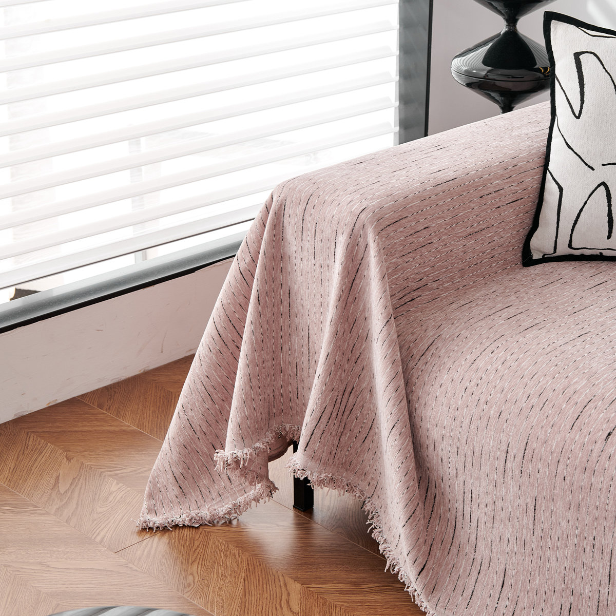 Latitude Run® Multi-Color Chenille Classic Fine Striped Sofa Slipcover ...