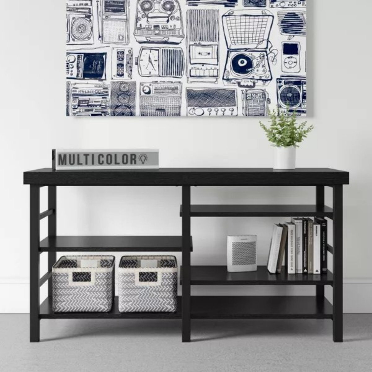 Ivy Bronx Adjustable Storage Dorm TV Stand For Tvs Up To 50" Black Wood ...