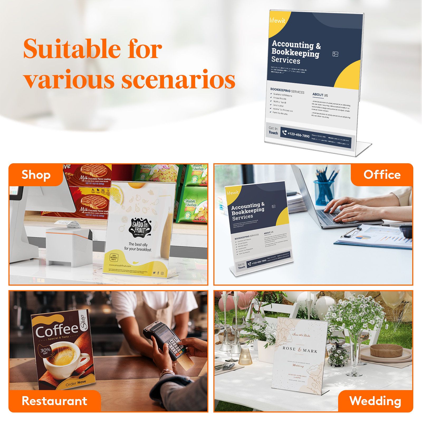 Lifewit 12 Pack 8.5x11 Acrylic Sign Holder, Clear L-shape Stand ...