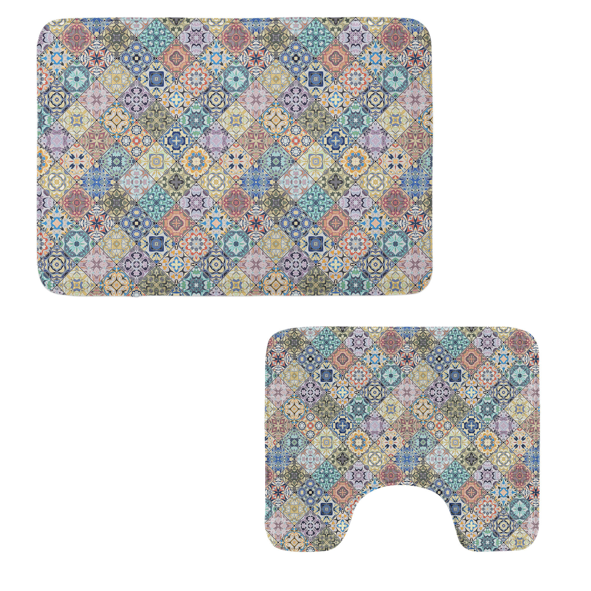 Dakota Fields Geometric Bathroom Rug Set 2 Pieces Rectangle & Contour ...