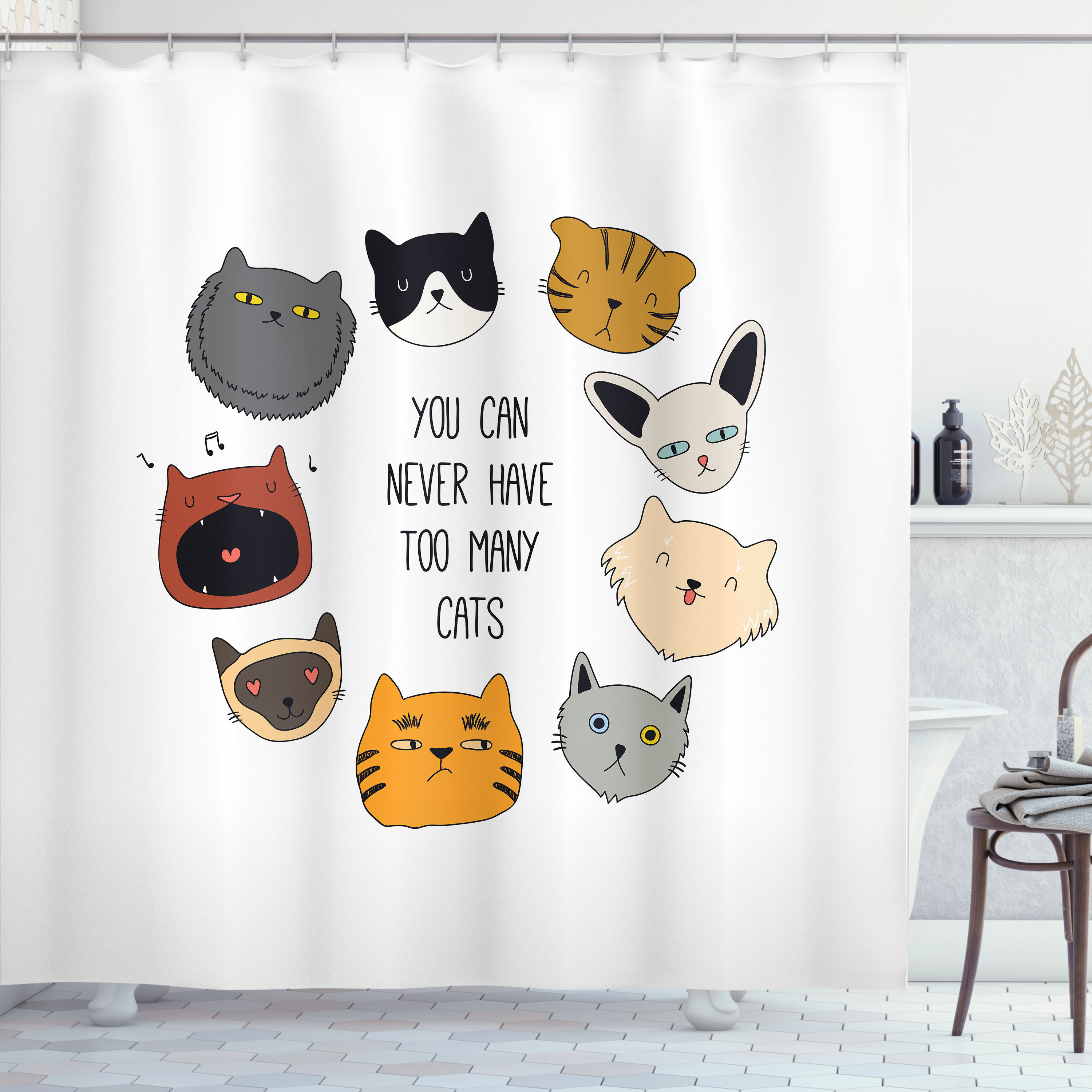 Ambesonne Cats Shower Curtain Wording Love Whiskers Happy Multicolor ...