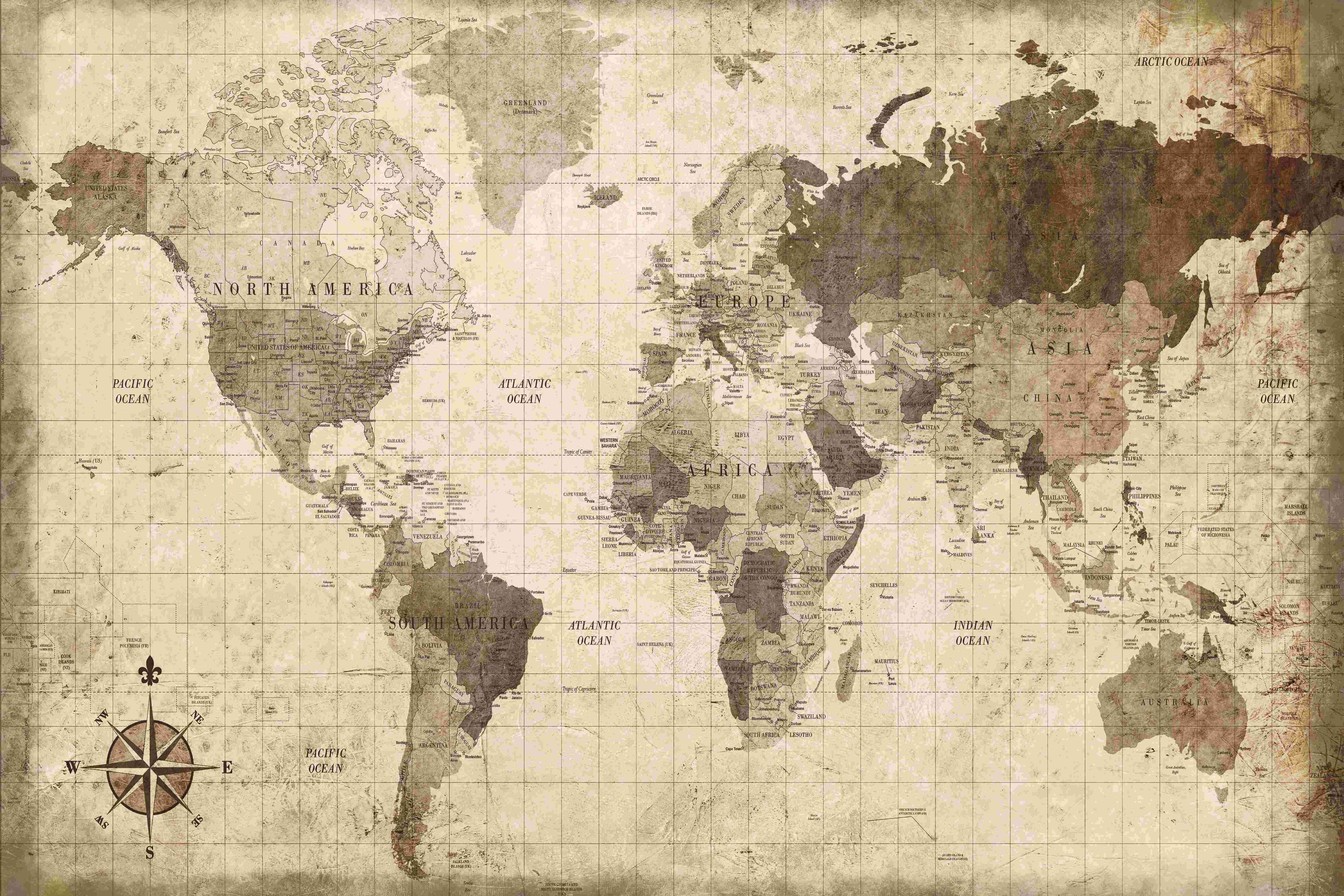 Breakwater Bay Sepia Distressed World Map - Wrapped Canvas Print | Wayfair