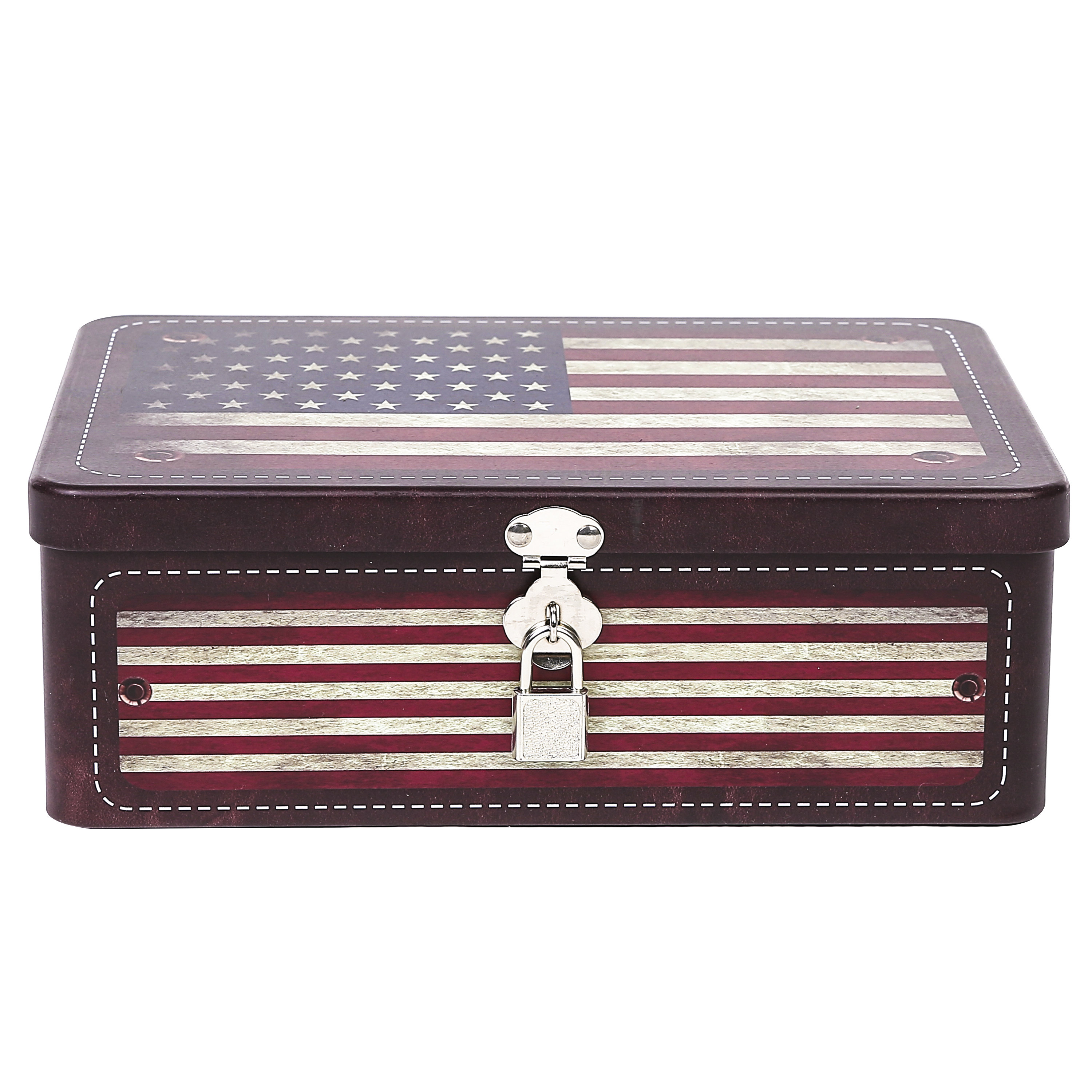 Winston Porter Martamique American Flag Metal Decorative Box with Lock ...