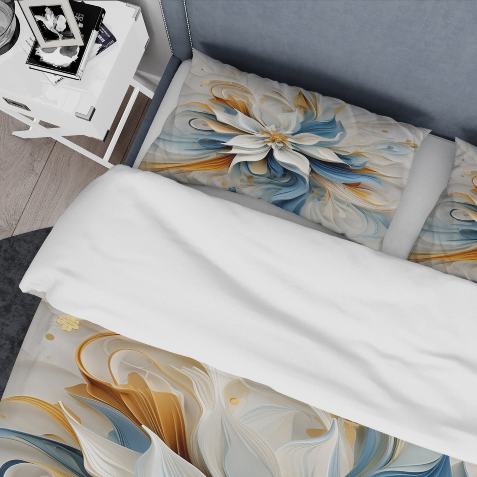 Design Art Abstract Blooming Magnolia White Amber Blue - Flowers Duvet ...