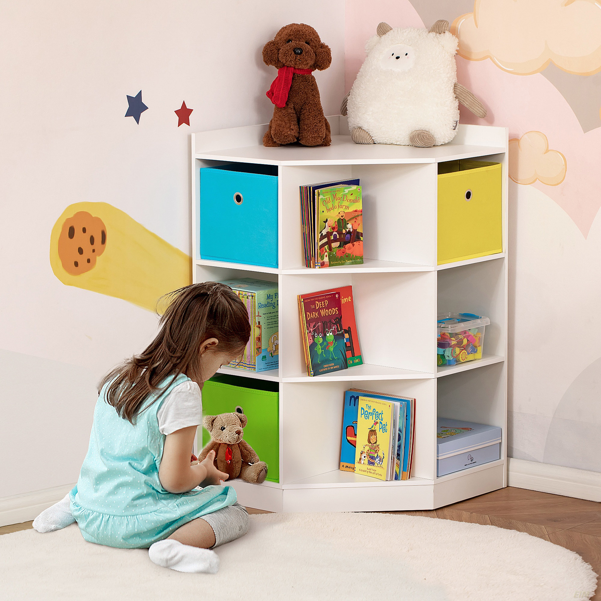 Latitude Run® Kids Corner Cabinet, Cubby Toy Storage Organizer ...