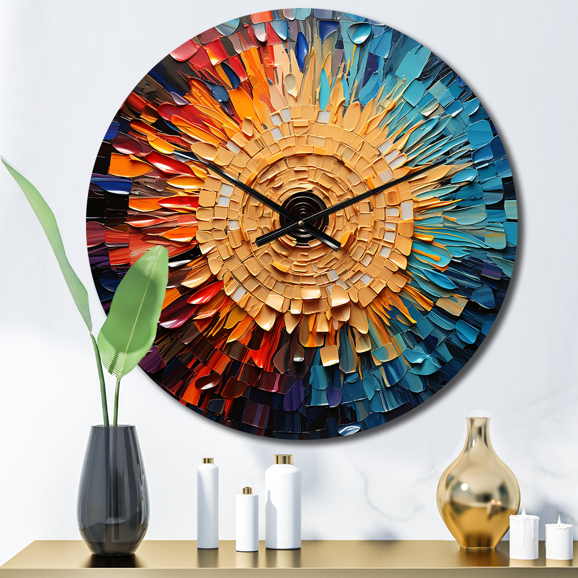 Design Art Colorful Vinyl Record Vinyl Mosaic I Metal Wall Clock | Wayfair