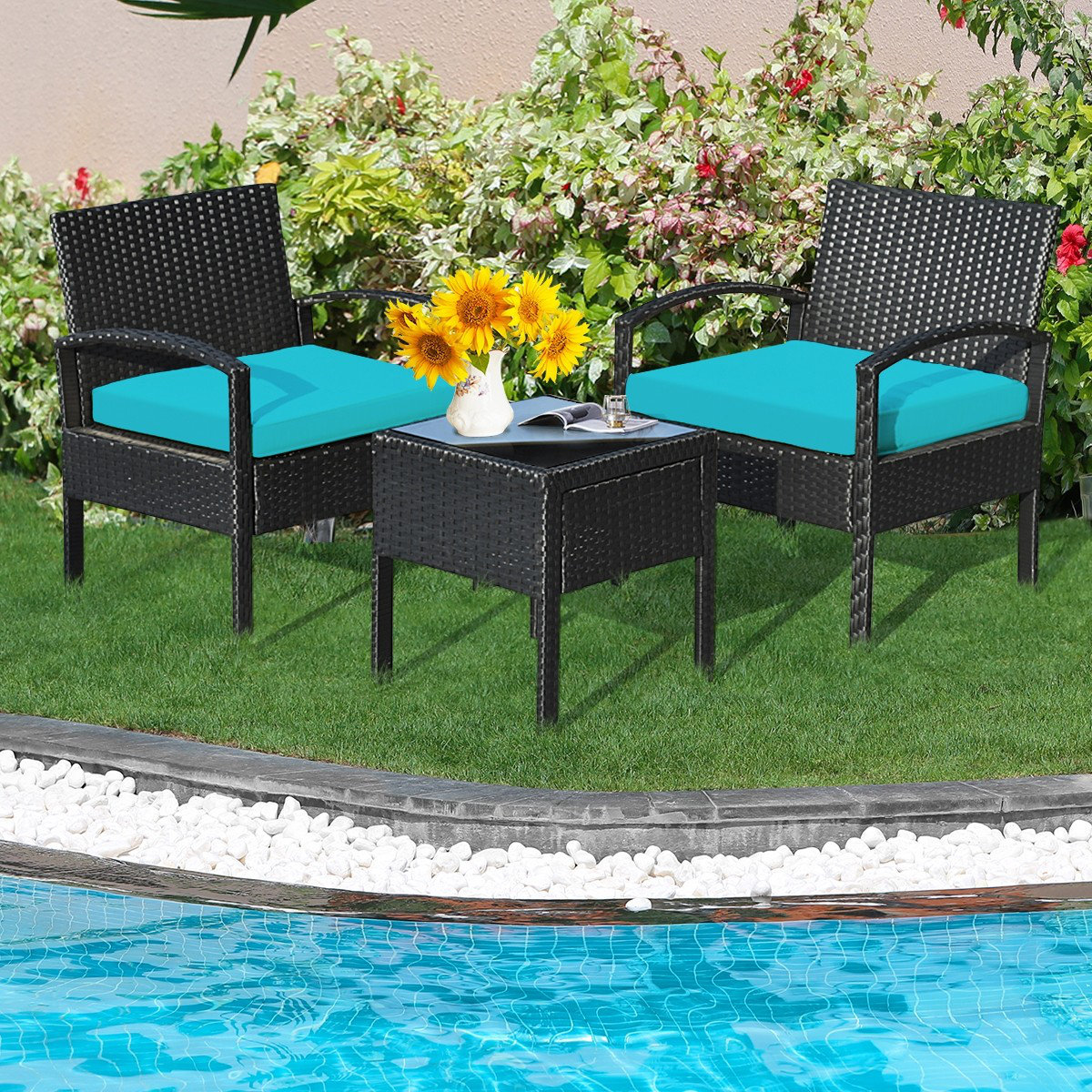 Latitude Run® Pendrick 3 Piece Rattan Seating Group with Cushions ...