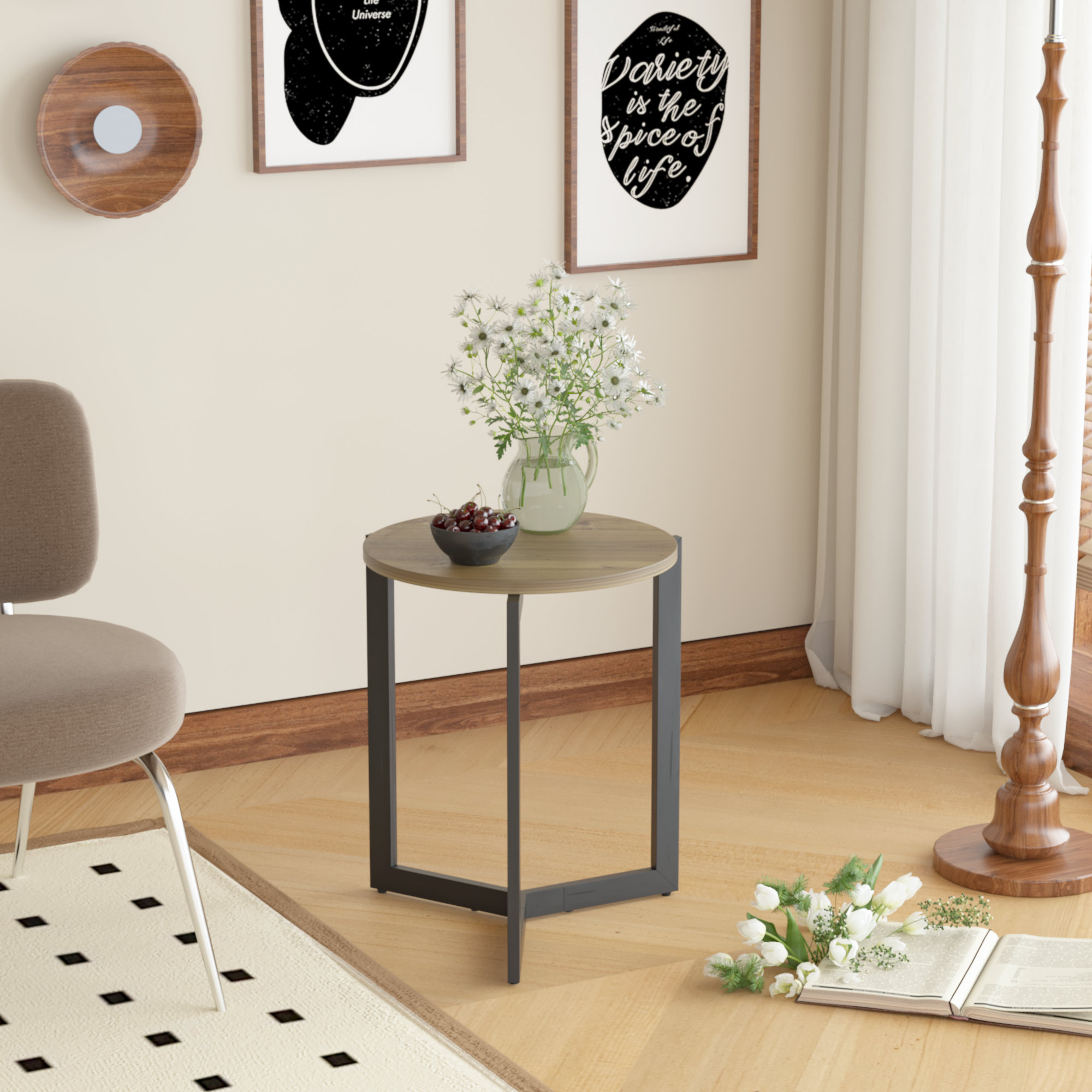 17 Stories 19.68''H Round Side Table, Round Accent End Table With ...