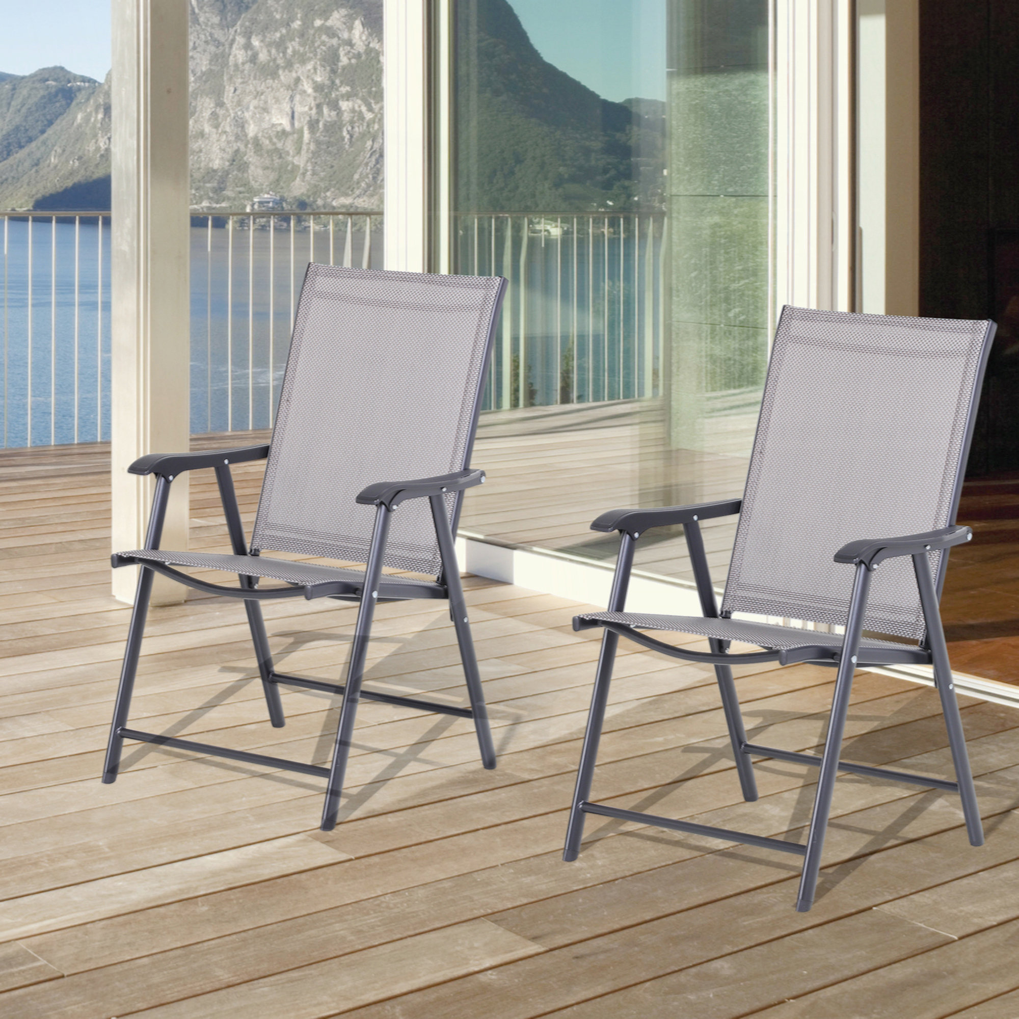 Red Barrel Studio® Set of 2 All-Weather Outdoor Folding Chairs - Rust ...