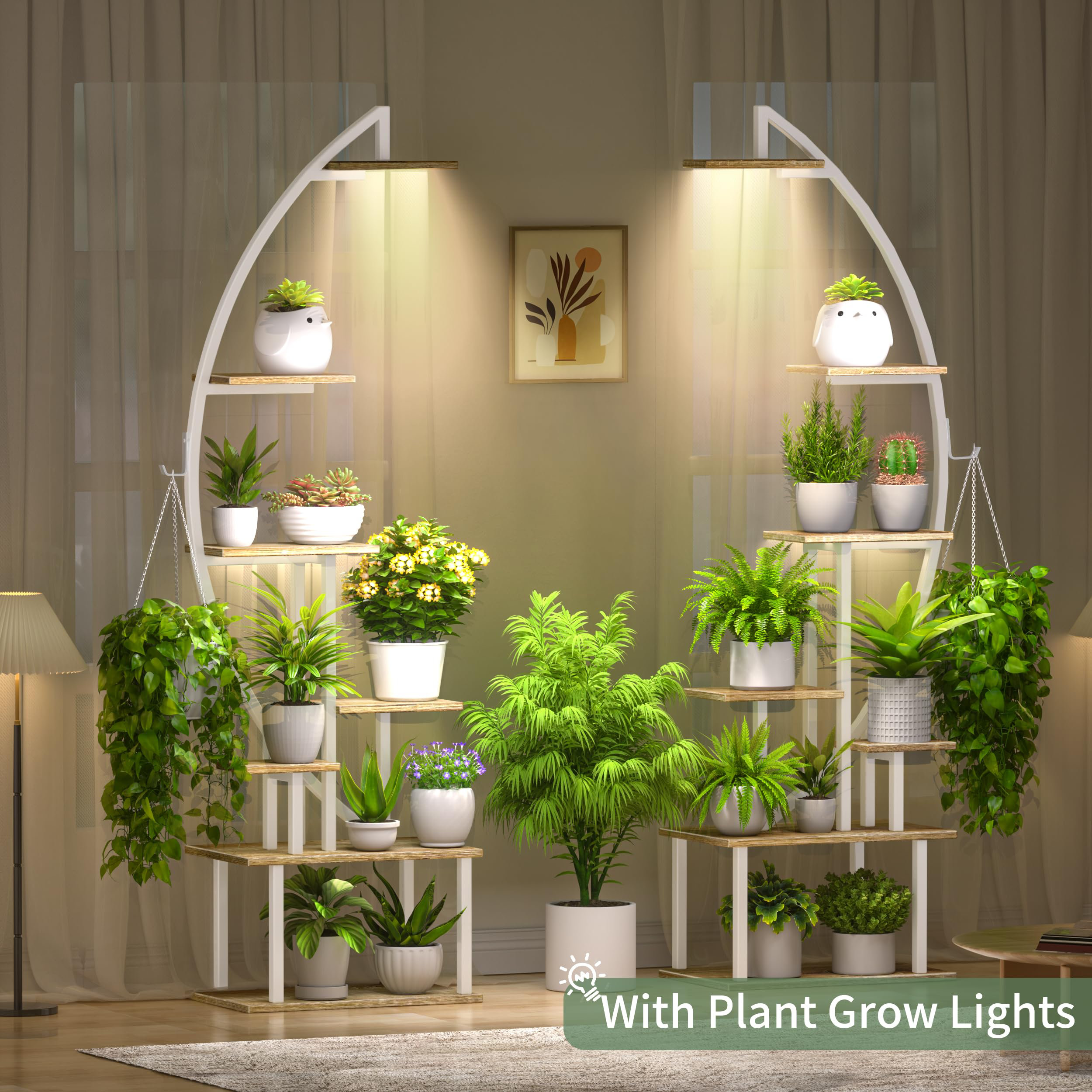 Hokku Designs 7-Tier Plant Stand with Grow Lights, Metal Half-Moon Rack ...