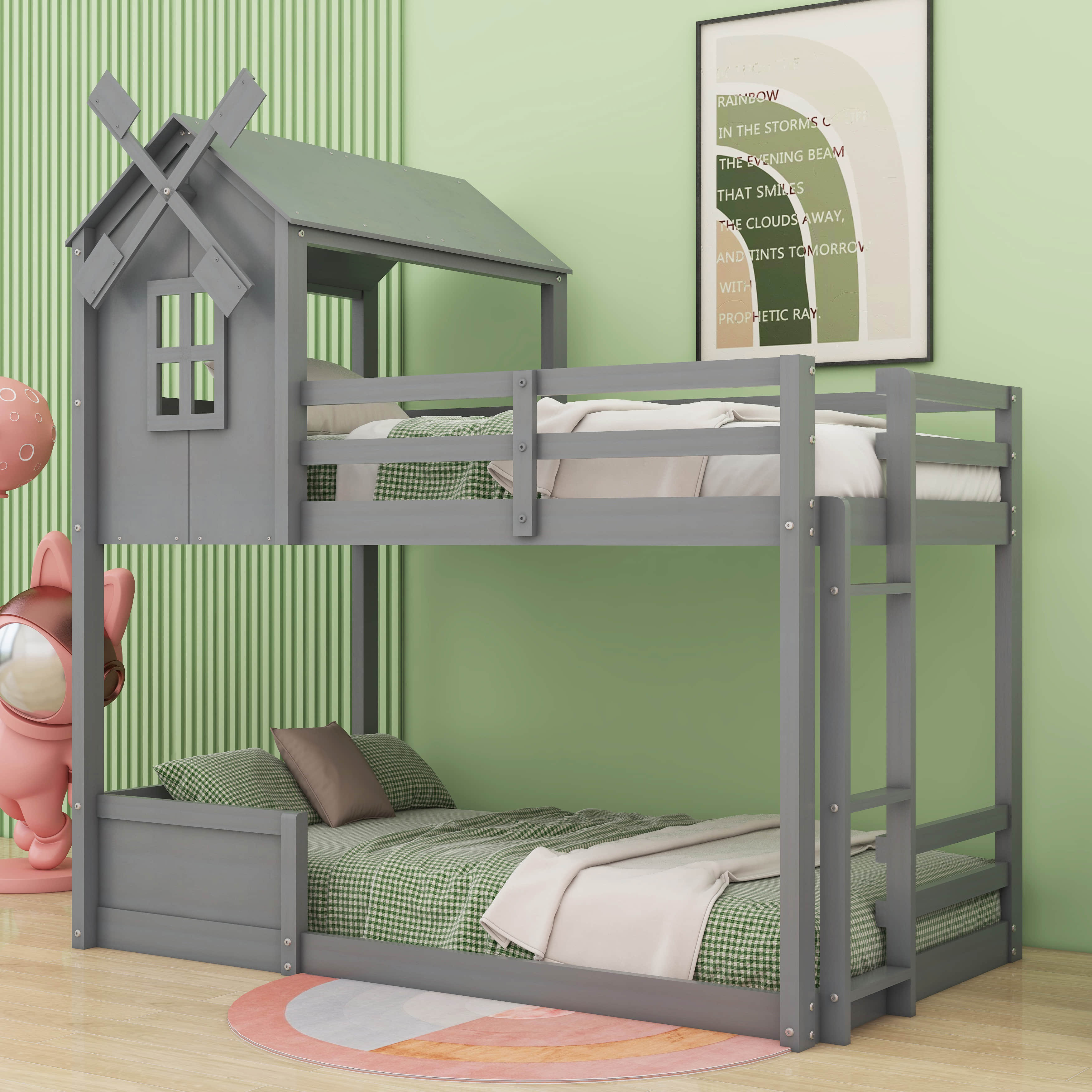 Harper Orchard Heartwell Twin over Twin Bunk Bed with Roof | Wayfair