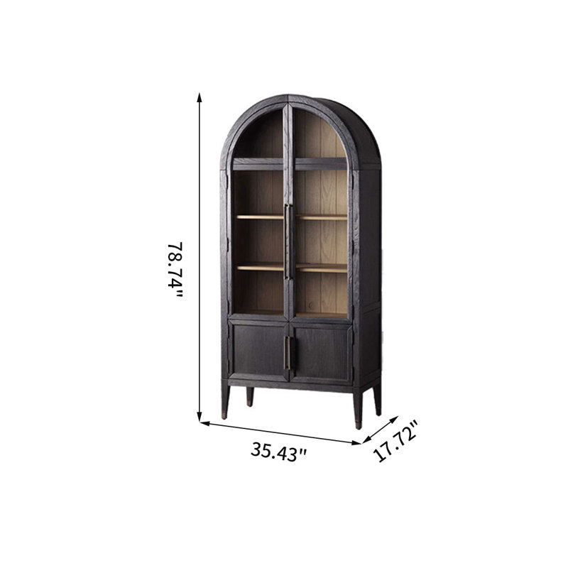 Parttlion Black arched glass door bookcase | Wayfair