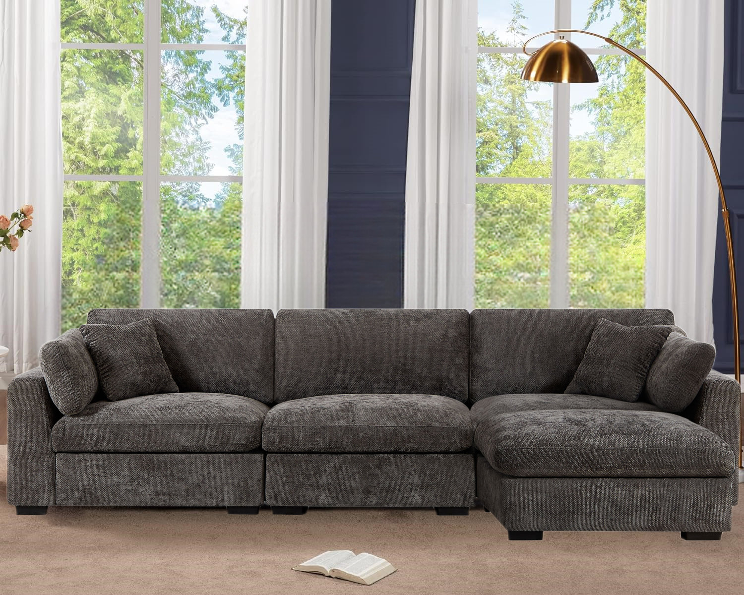 Latitude Run® Modern Wide Sofa Modular Couches & Reversible Ottoman ...