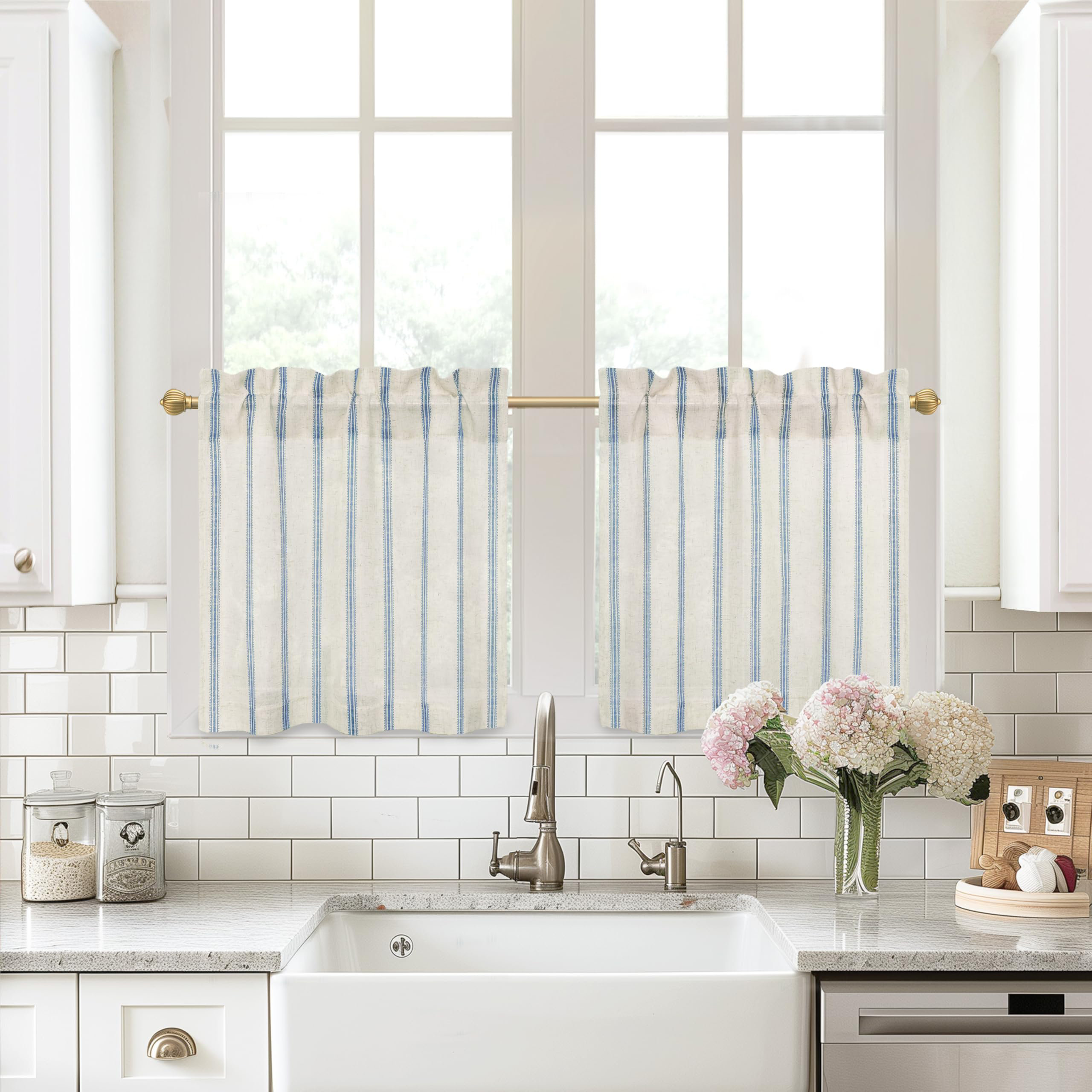 Gracie Oaks Farmhouse Kitchen Curtains Striped Tier Linen Short ...