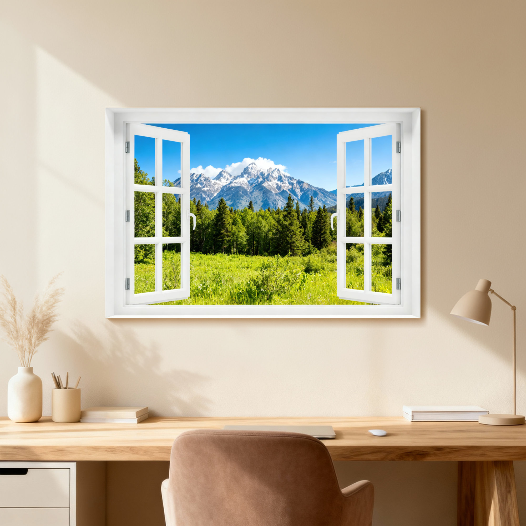 Union Rustic Landscape & Nature Mountain View Through Open Window | Wayfair