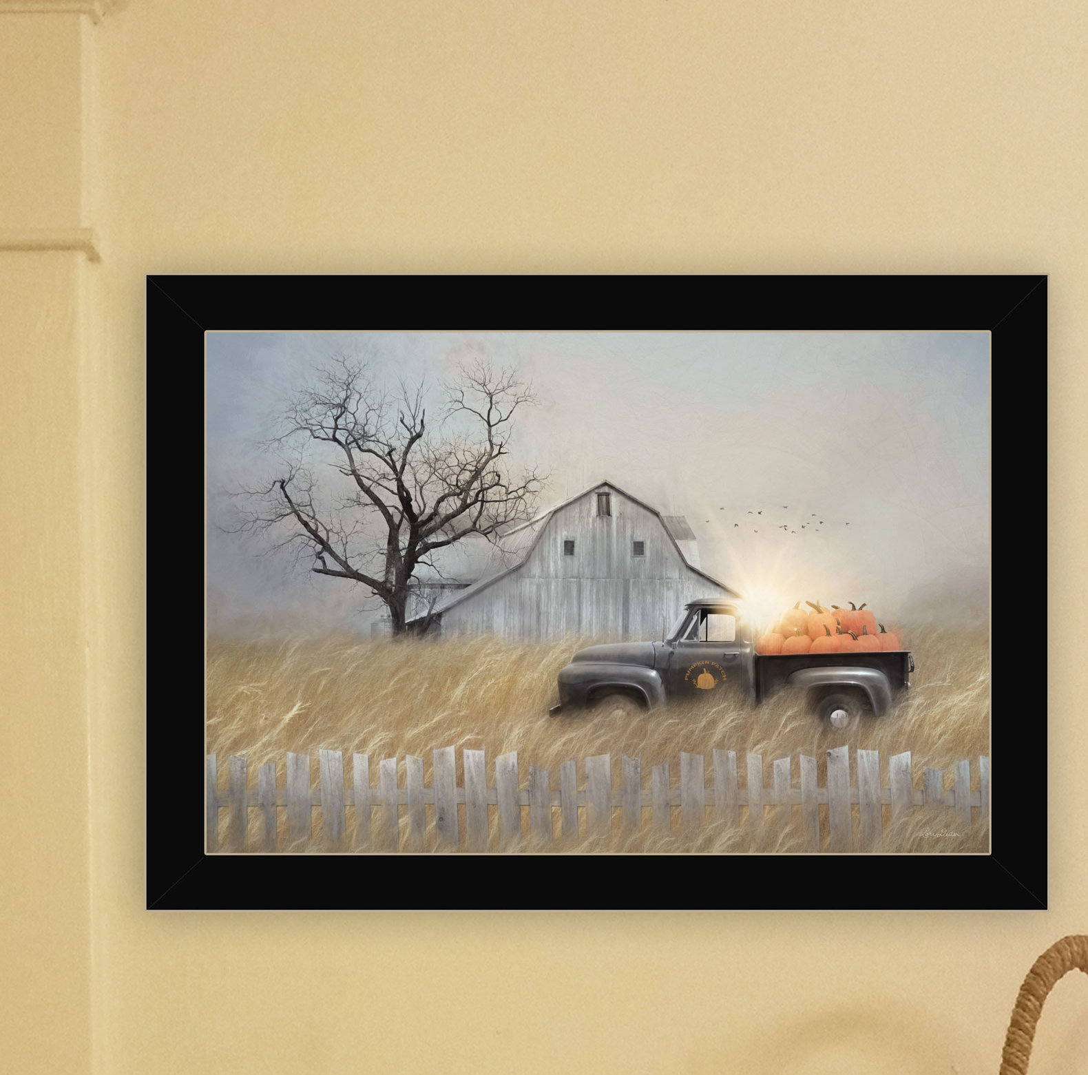 August Grove® Fall Pumpkin Harvest Framed Wall Art for Living Room ...