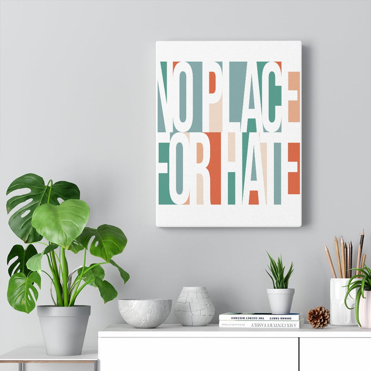 Blue Elephant No Place For Hate - Wrapped Canvas Print | Wayfair.co.uk