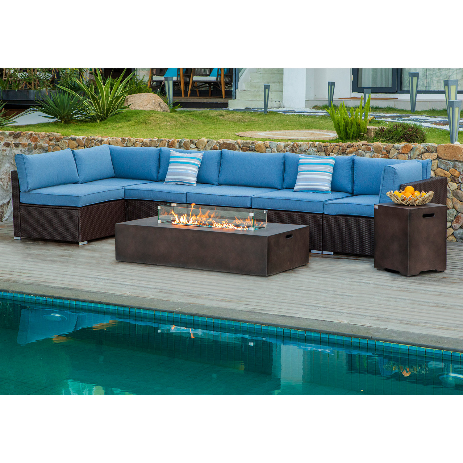 Bayou Breeze Penelope 8 Piece Rattan Sectional Seating Group with ...