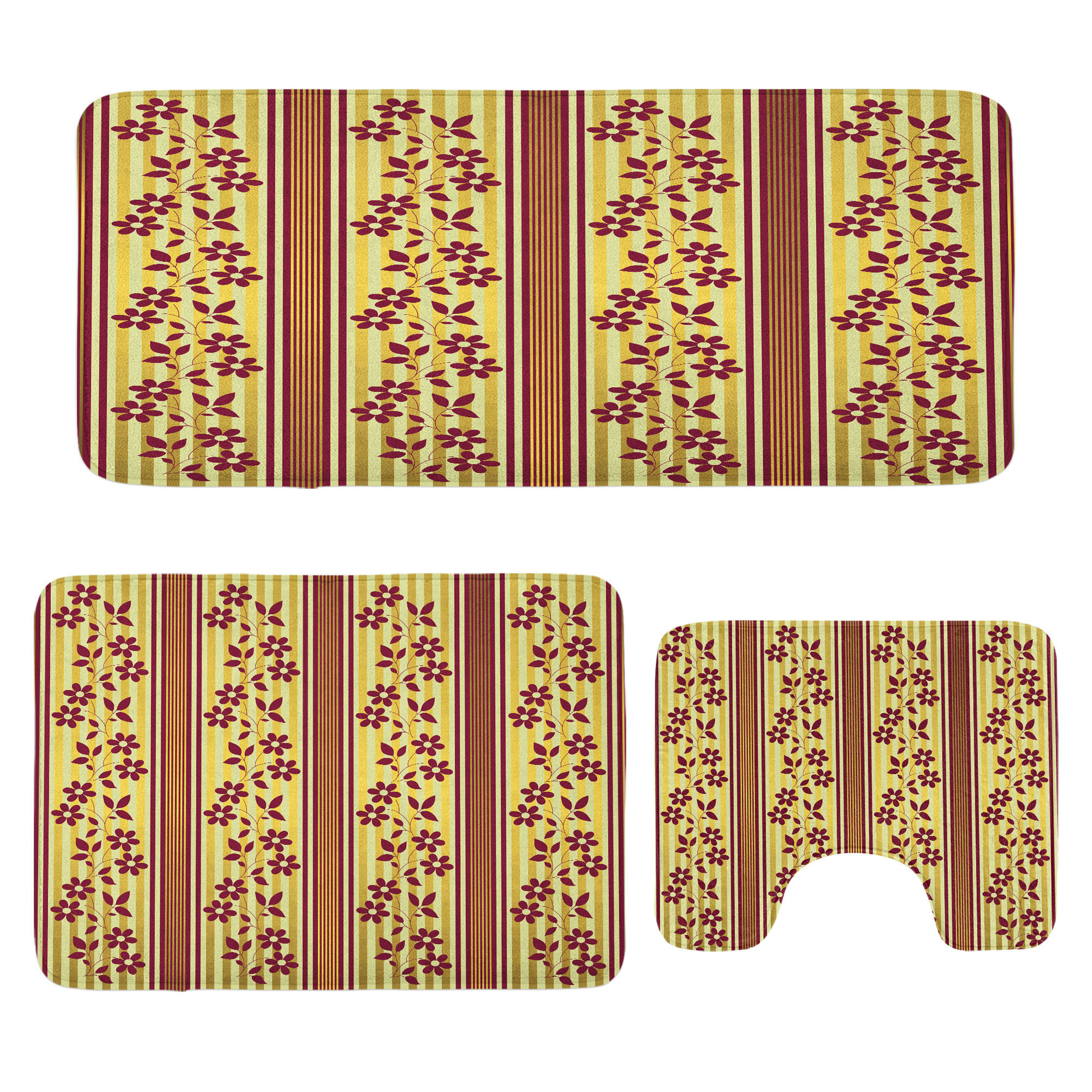 East Urban Home Floral Bathroom Rug Set 3 Pieces U-Shape & Rectangle ...