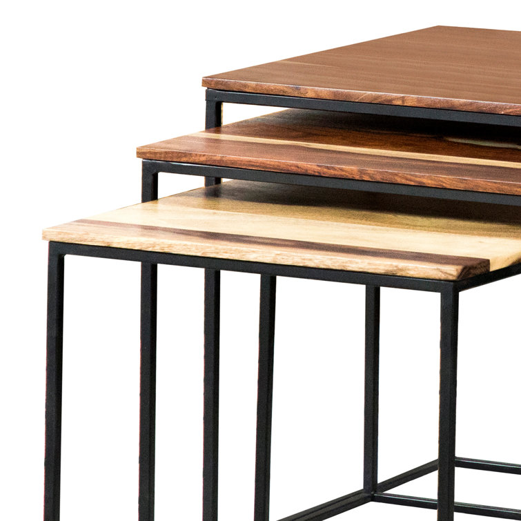 17 Stories Elkan 3-piece Square Nesting Tables in Natural and Black ...